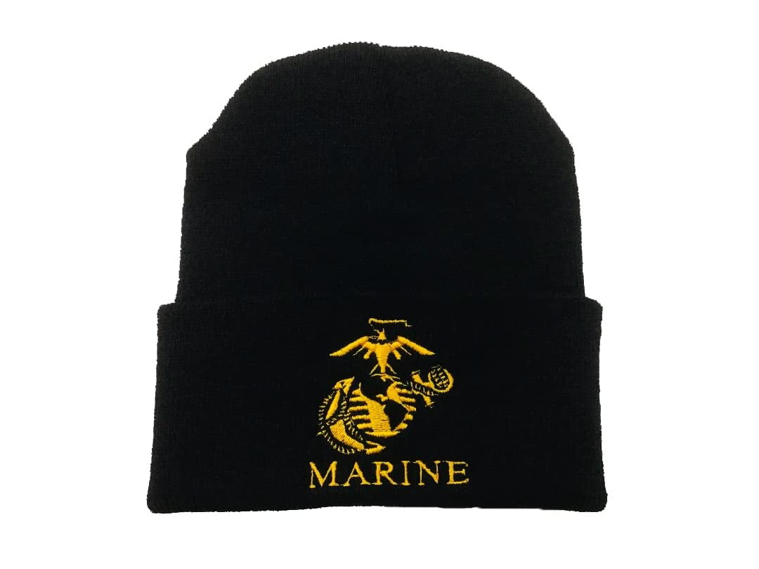 Black Marines Veteran Made in The USA Cuffed Beanie Hat Cap Toboggan ...