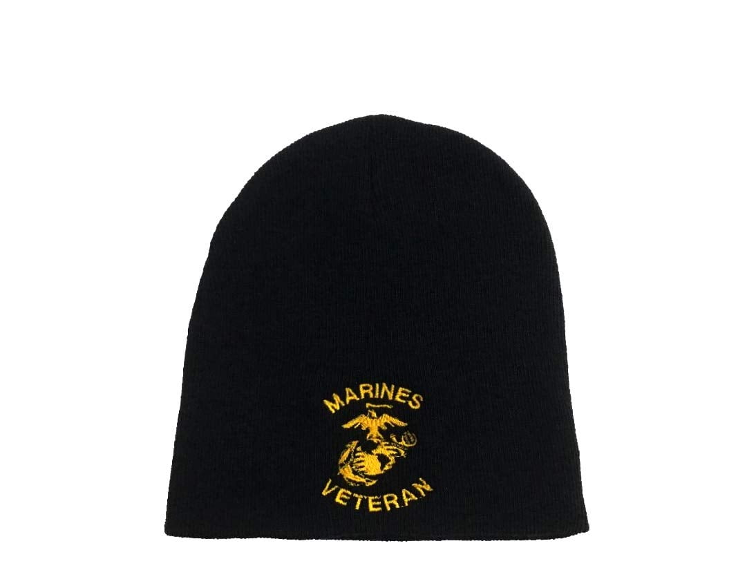 Black Marines Veteran Made in The USA Uncuffed Beanie Hat Cap Marine ...