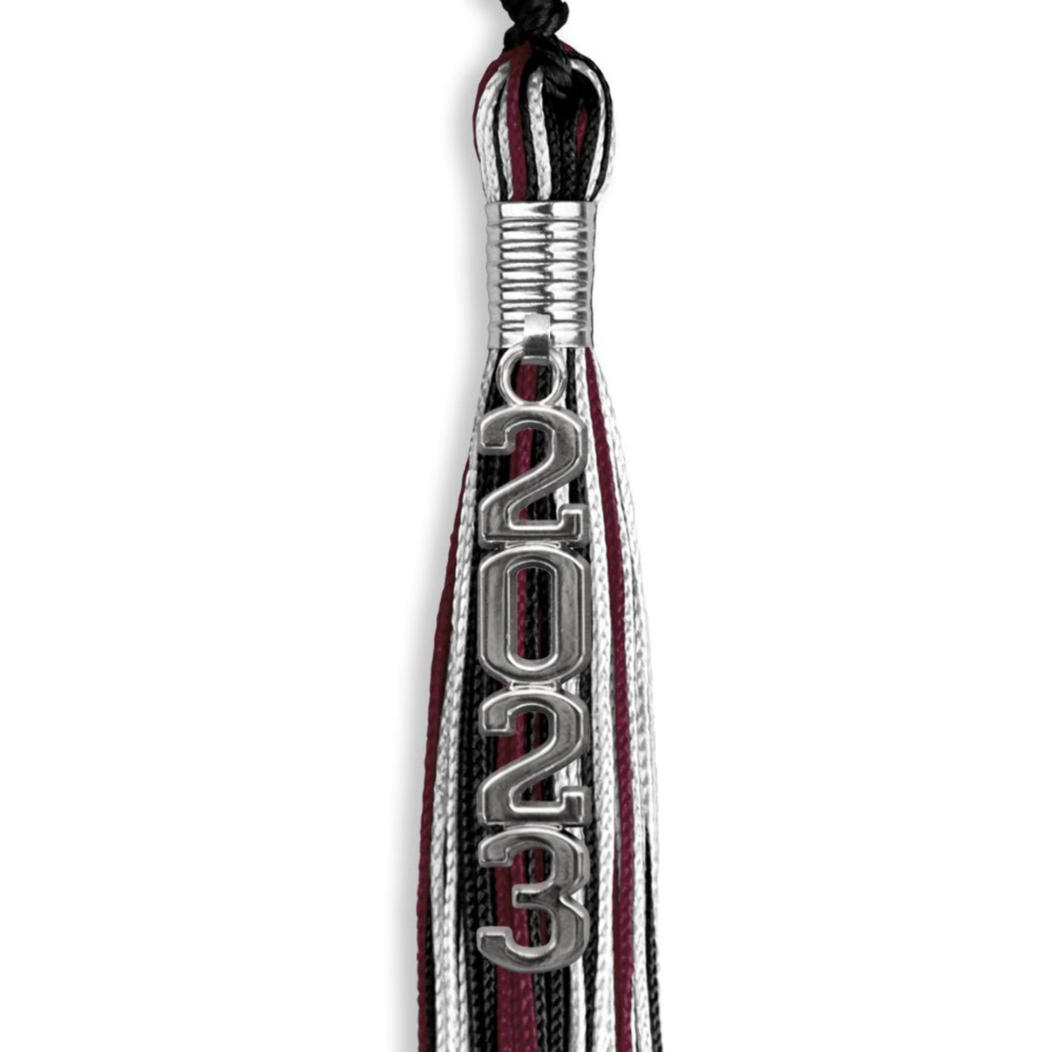 Black/Maroon/White Mixed Color Graduation Tassel with Silver Stacked ...