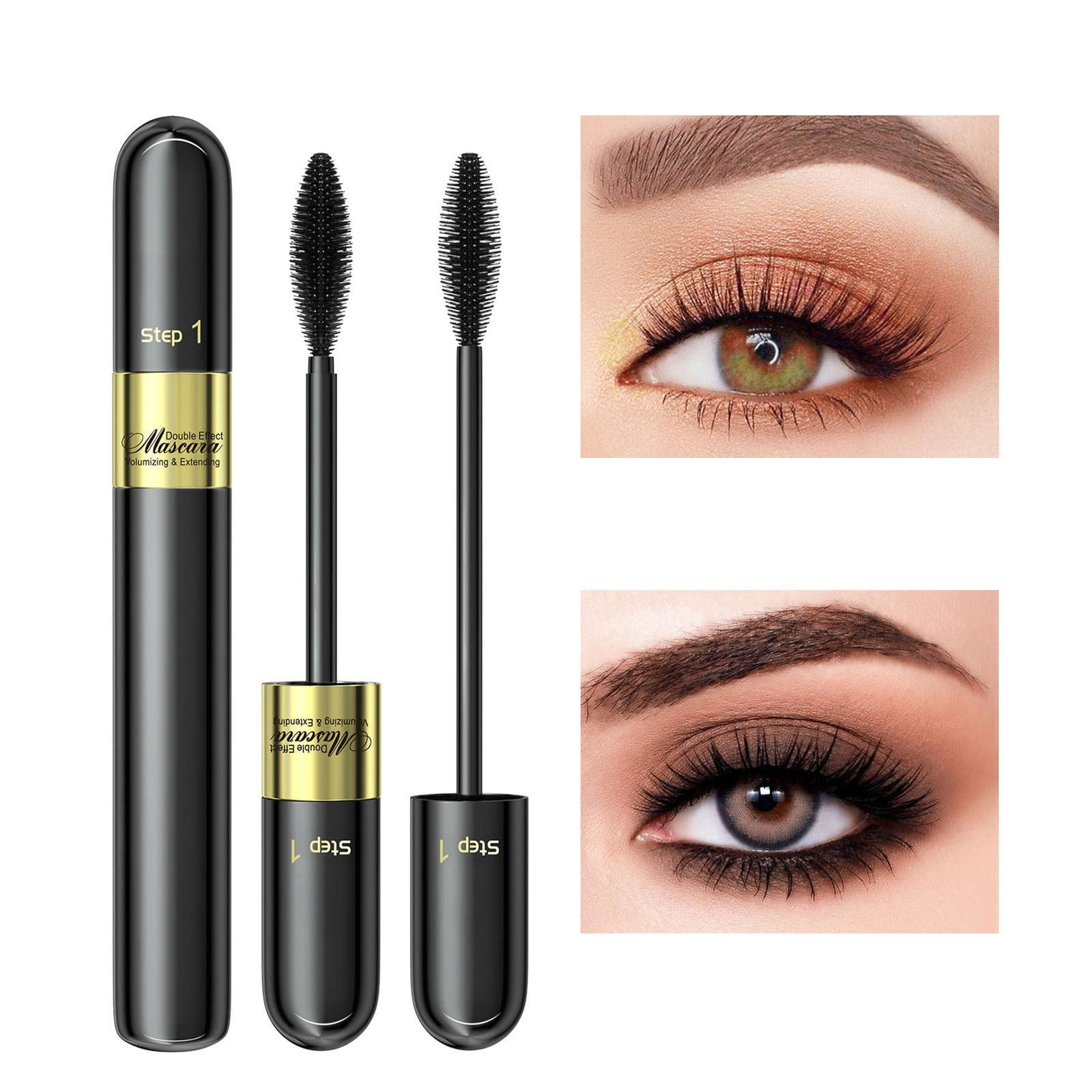 Black Mascara, Double Effect 4D Eye Black Two In One Fiber Long Curling ...