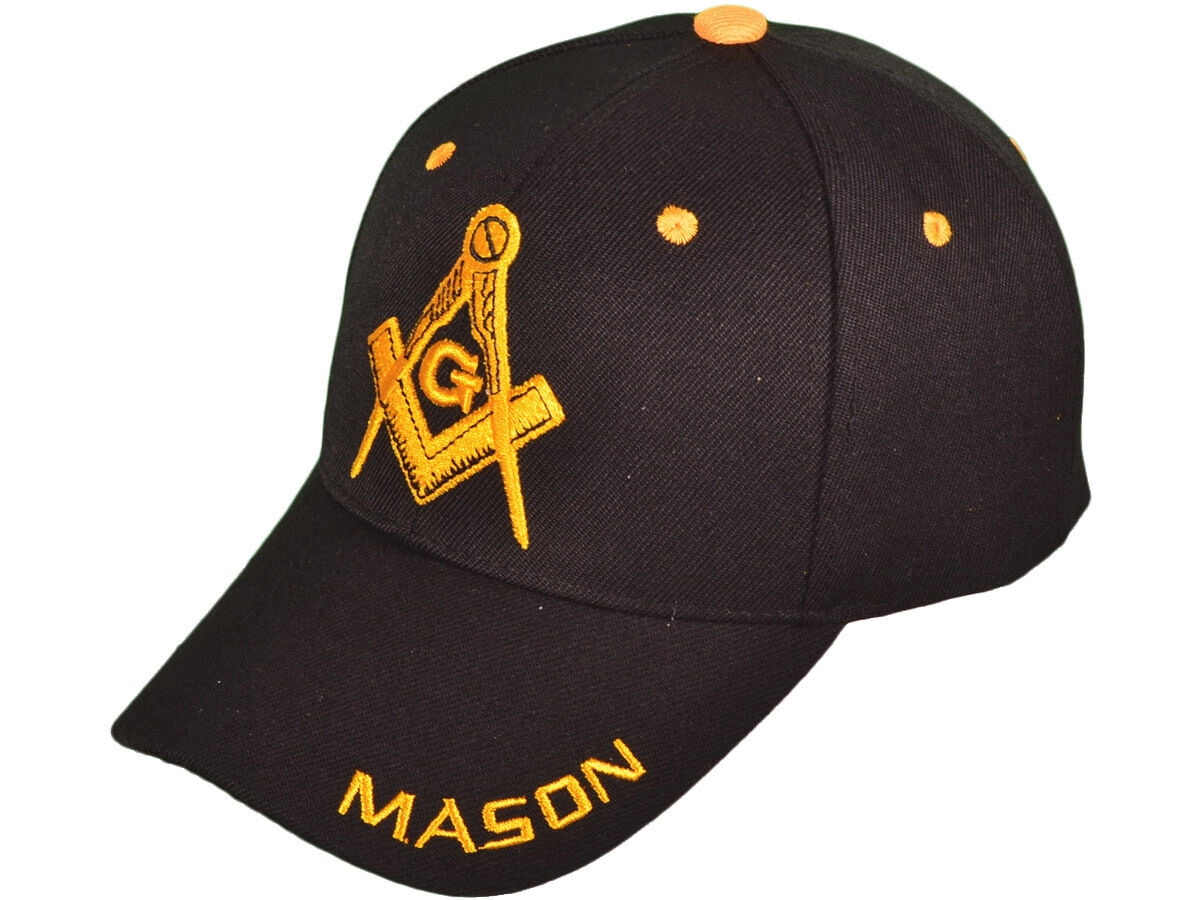 Black Masonic Baseball Cap - Golden Masonic Symbol brim Mason text ...