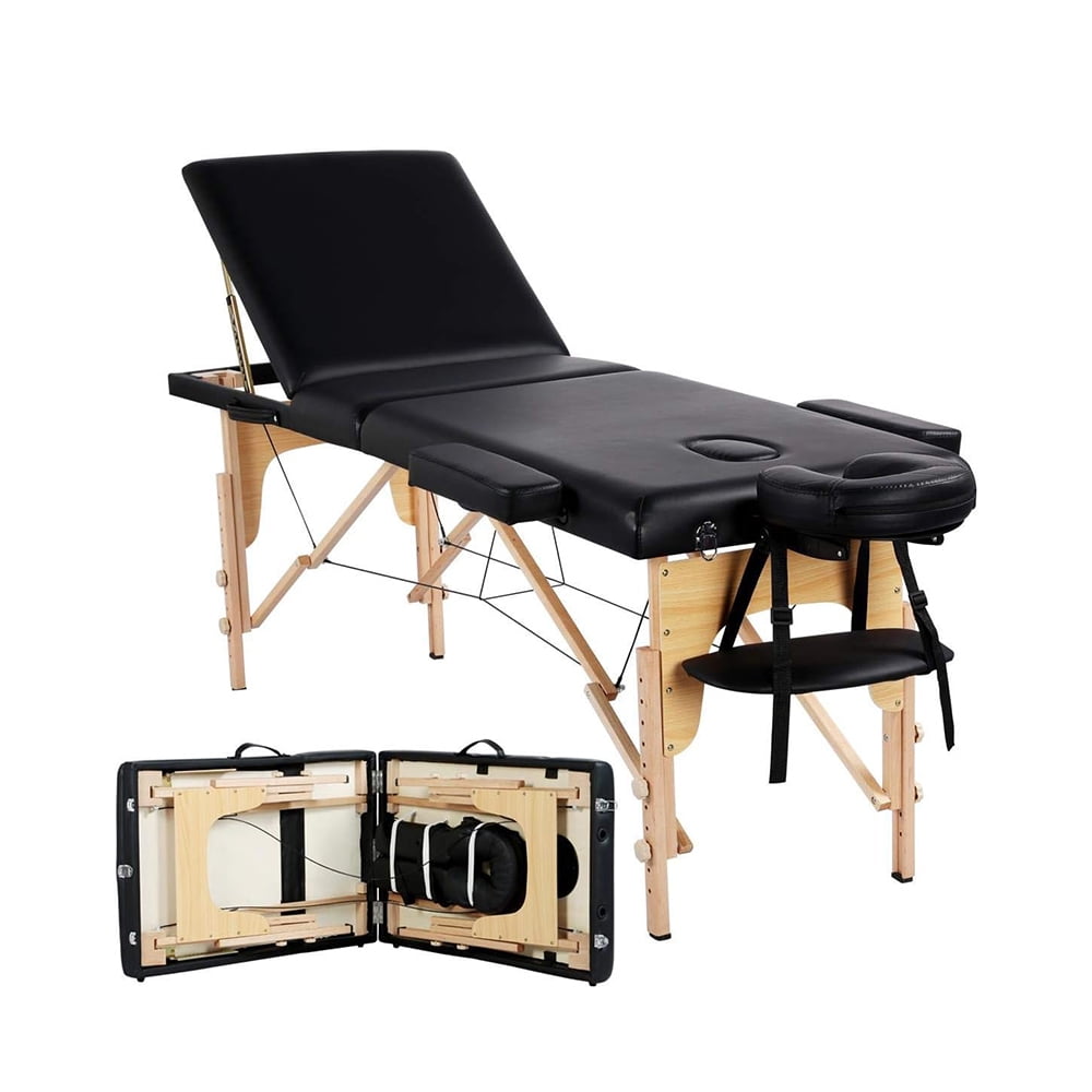 Black Massage Bed, Portable Height Adjustable Salon Bedw ith Backrest ...