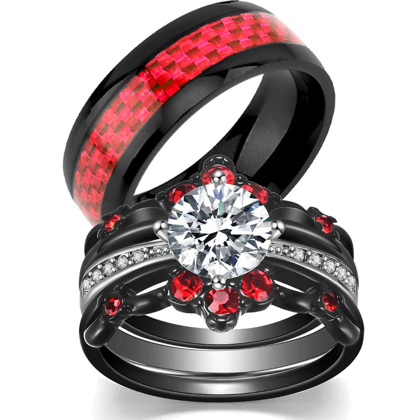 Black Matching Rings His and Her Rings Couple Rings 1ct AAA CZ Wedding ...