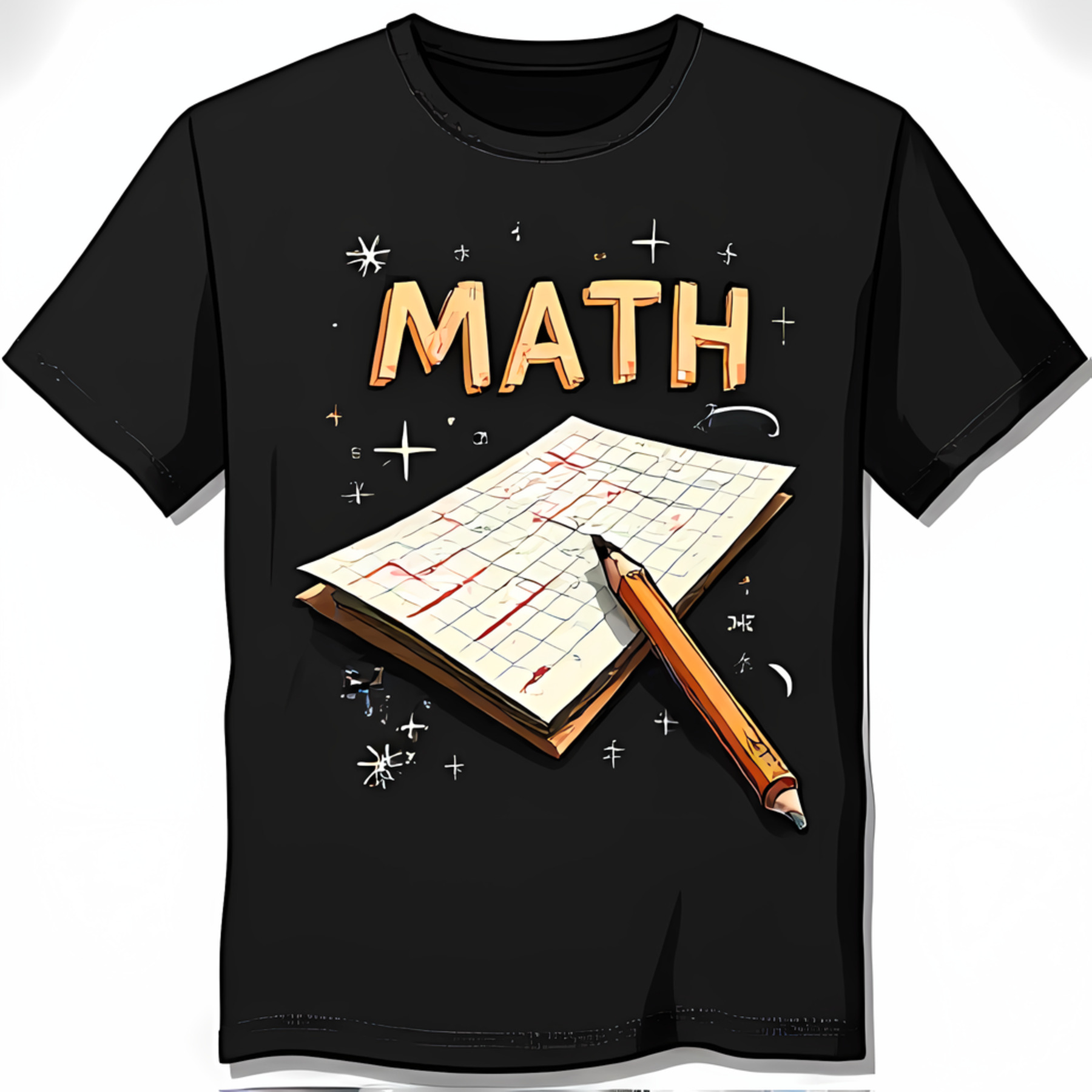 Black Math T-Shirt with Bold MATH Print and Cartoon Notebook Design ...