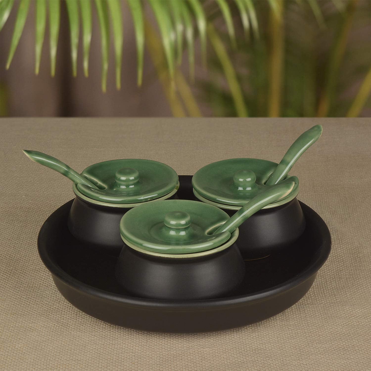 Black Matt Chutney Bowl Set With Base Tray Set Of 3 - 250ml Each ...