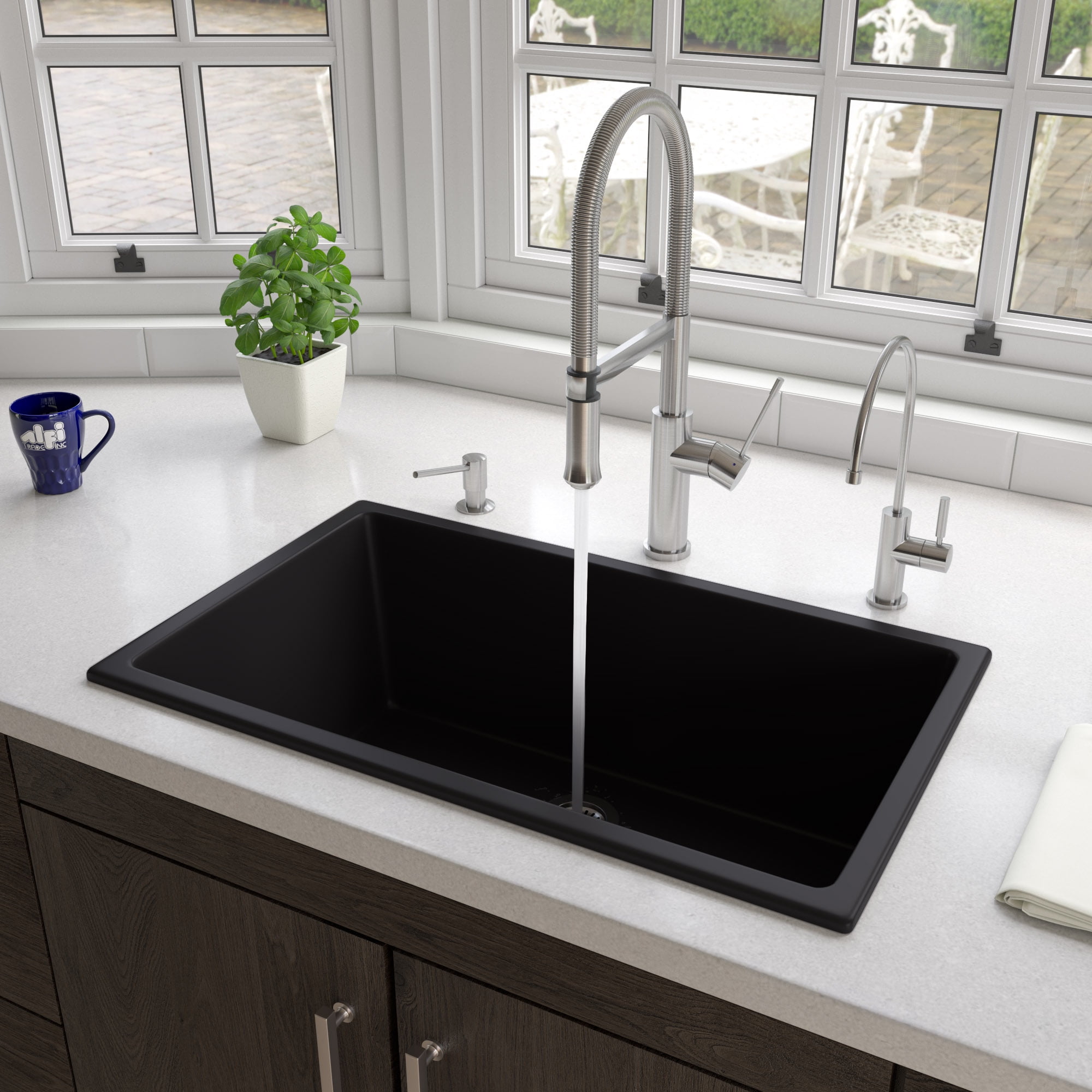 Black Matte 30" x 18" Fireclay Undermount / Drop In Fireclay Kitchen ...