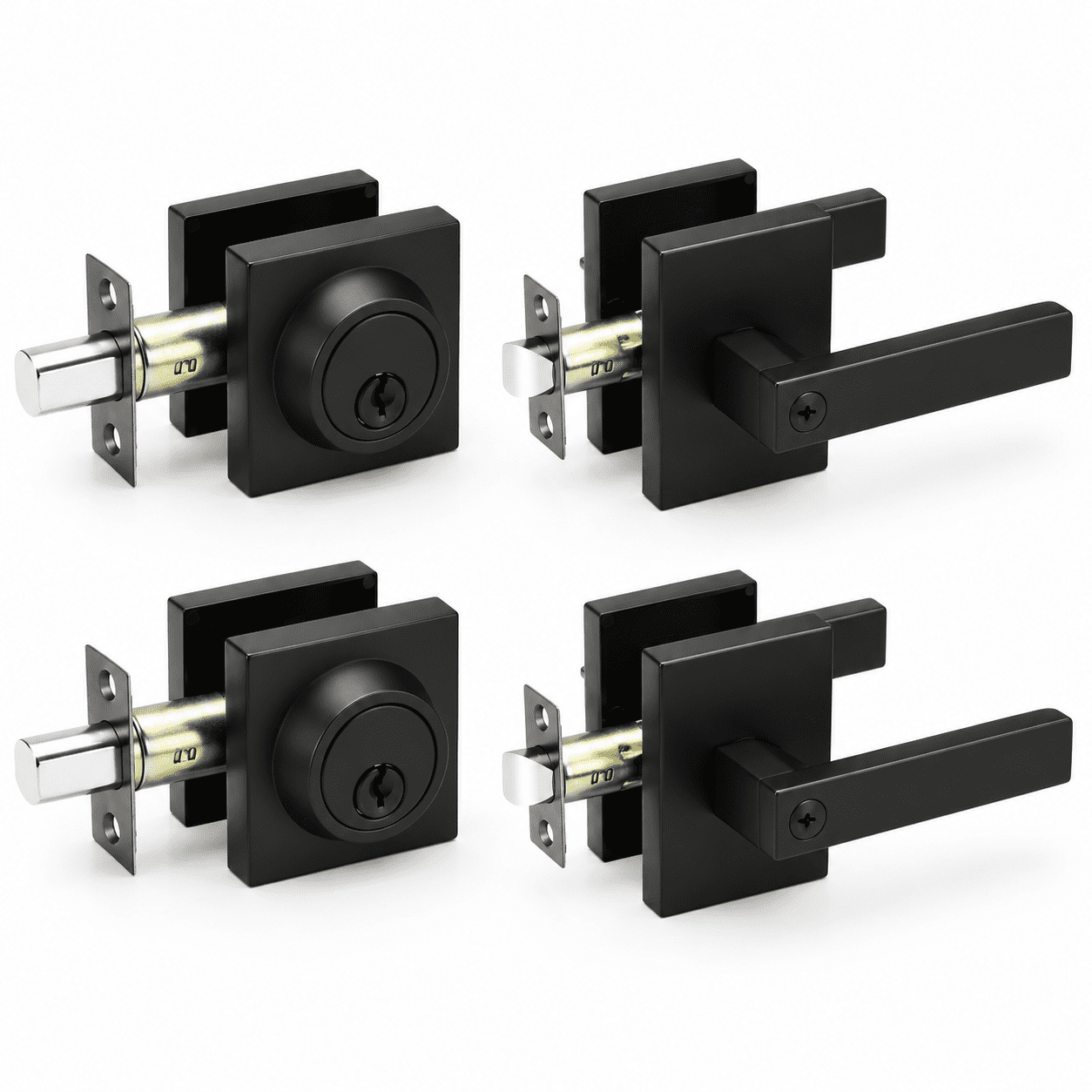 Black Matte Zinc Alloy Front Door Lock Handleset with Deadbolt, 3 Pack ...