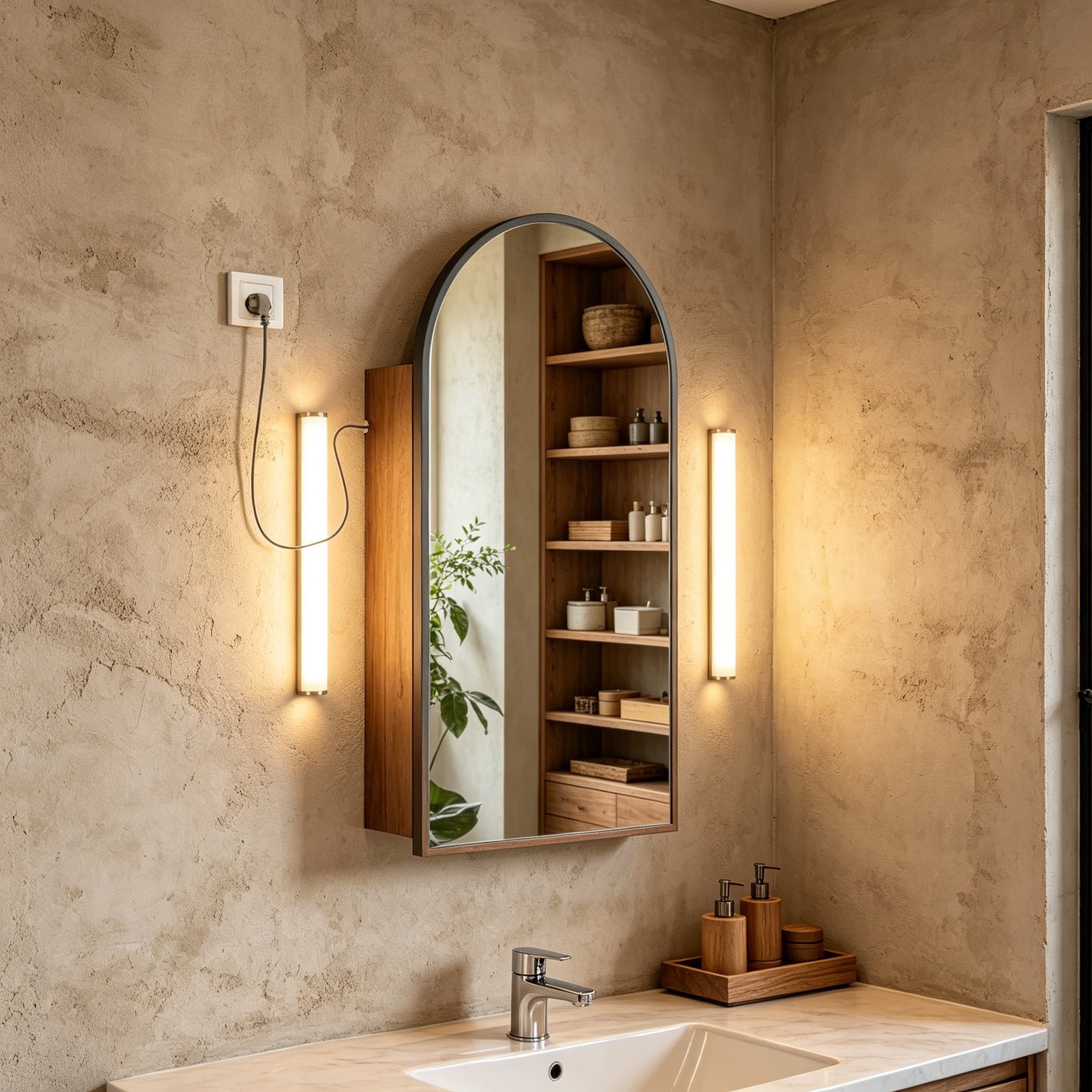 Black Medicine Cabinet Mirror with Power Outlet, for Left or Right ...