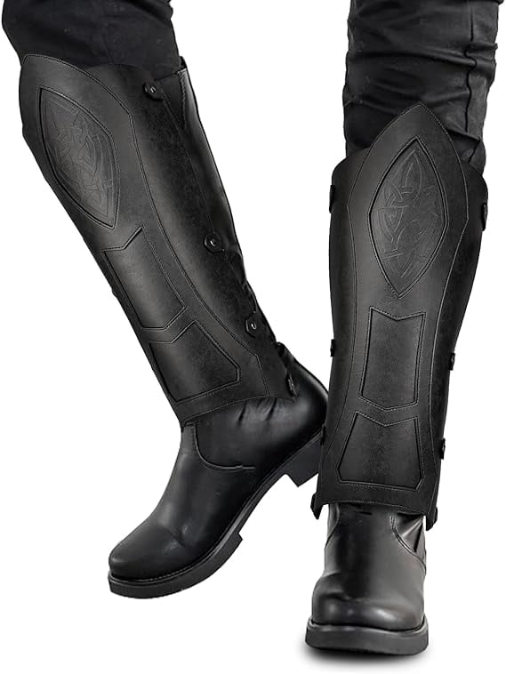 Black Medieval Faux Leather Leg Gaiters, Vintage Middle Ages Knight Leg ...