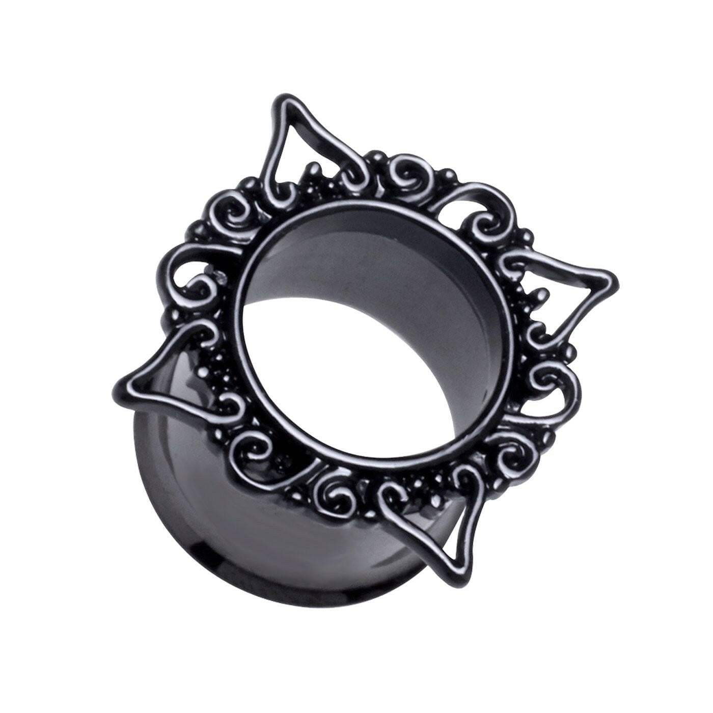 Black Medieval Filigree Double Flared Ear Gauge Tunnel Plug Earrings ...