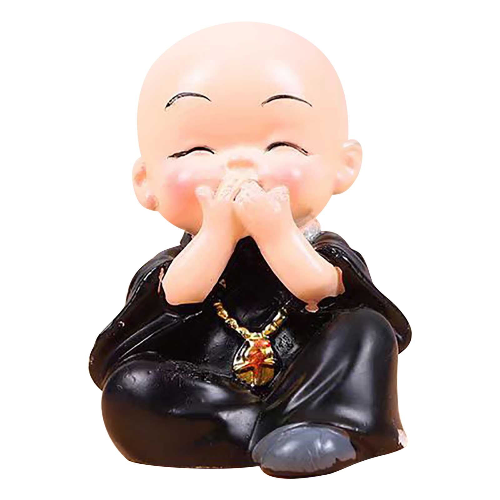 Black Meditation Monk Statue Small Buddhist Decor Stress Relief Office ...