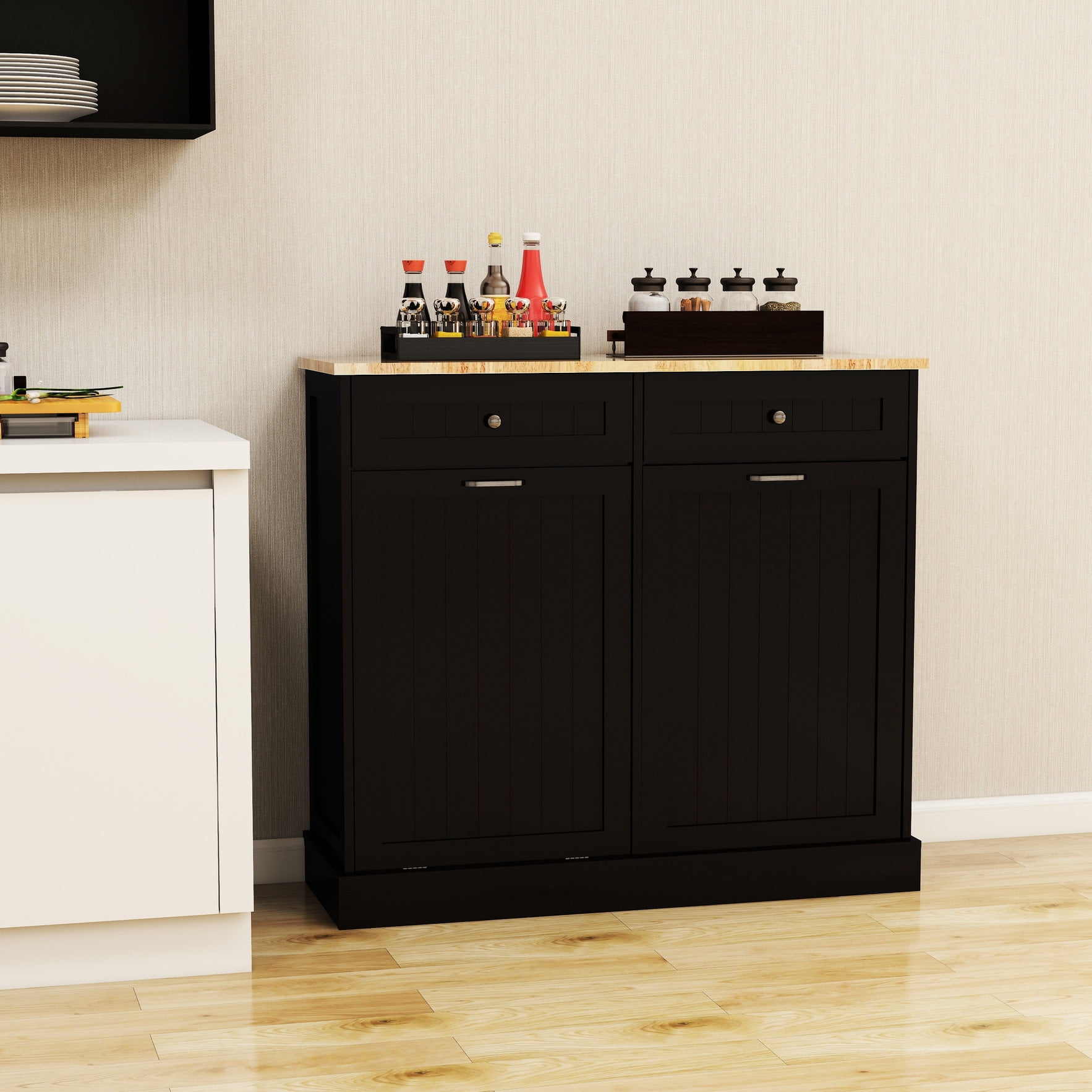 Black Medium Density Fiberboard - Hidden Dustbin and Drawers - Multiple ...