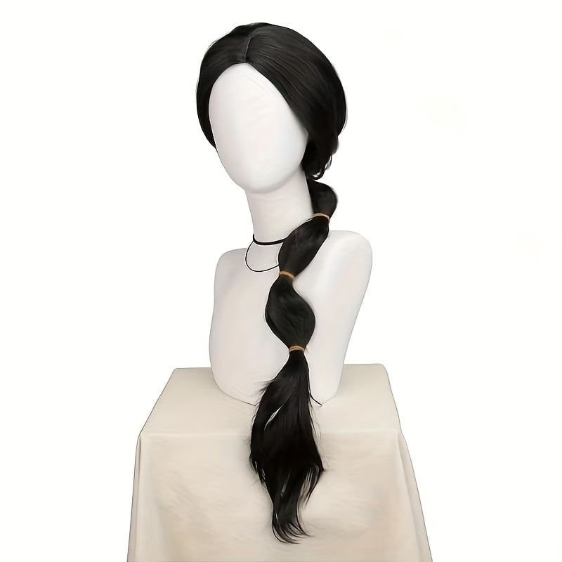 Black Medium-Parted Long Braids Cosplay Wig for Women - Soft and ...
