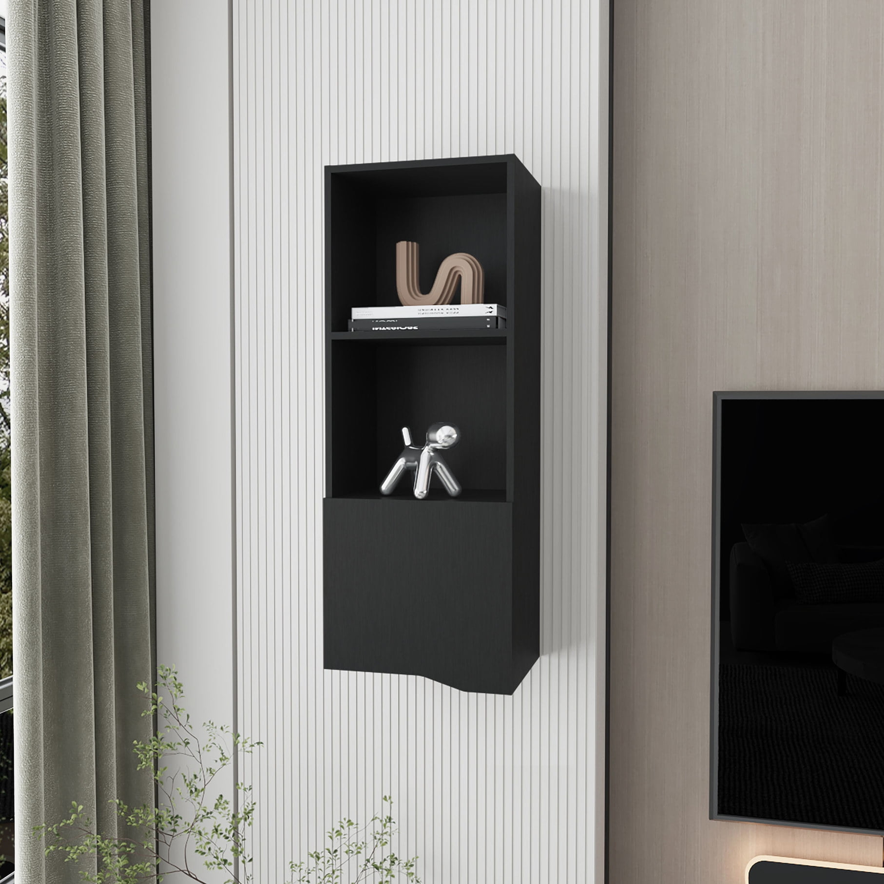 Black Melamine + Hidden Storage" - "Living Room Use + Tidy and ...