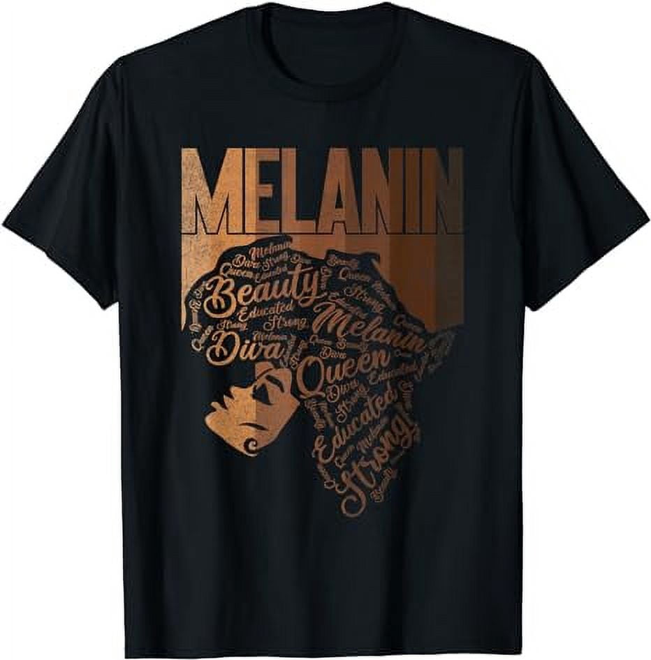 Black Melanin Queen Apparel, African American Afro Women T-Shirt ...
