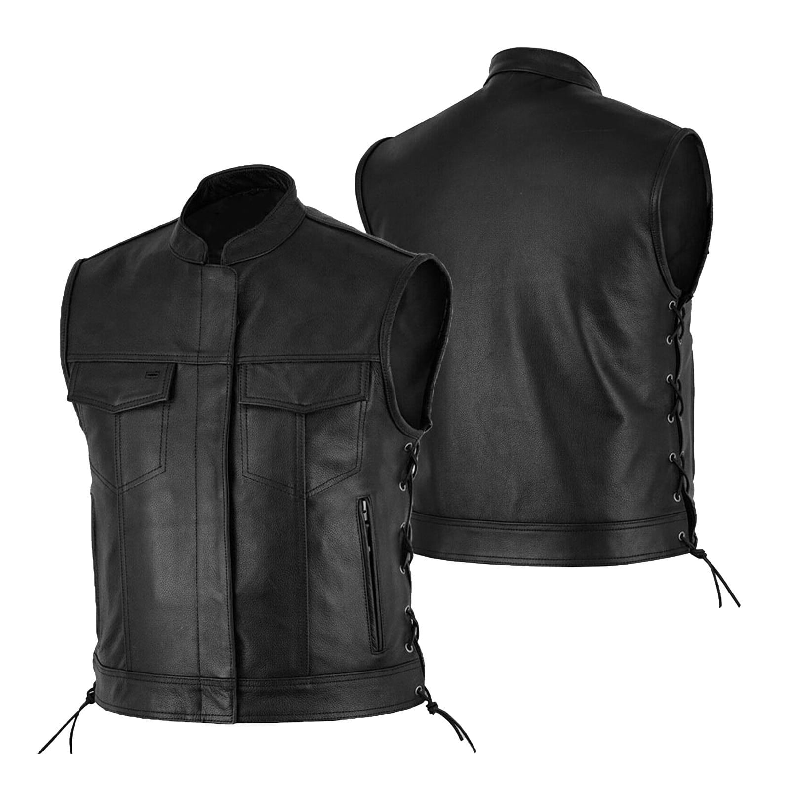 Black Men Fashion Casual Solid Color Vest Motorcycle Fleet Punk Leather ...
