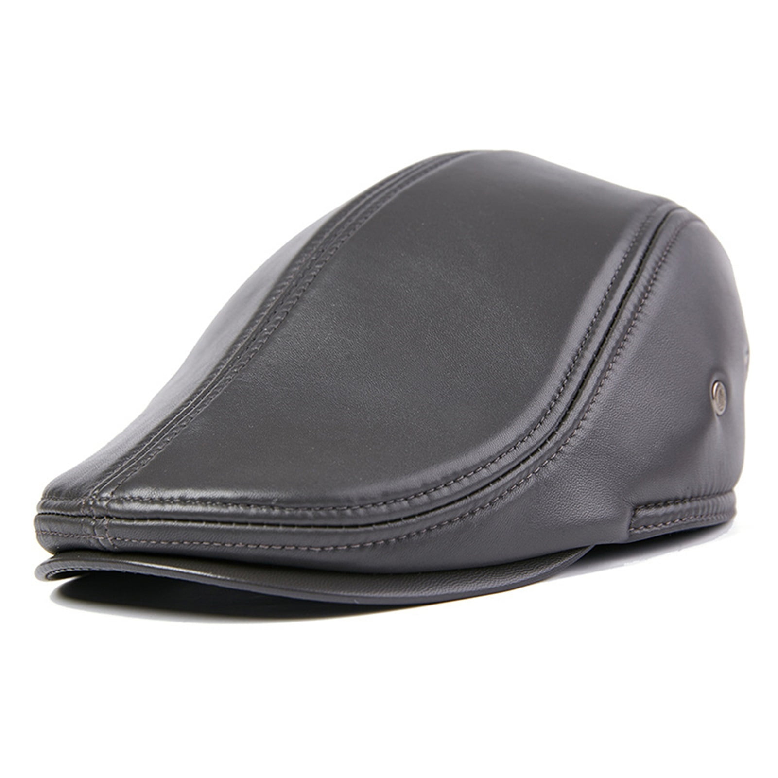 Black Men Flat Cap Sheepskin Real Leather Men's Gatsby Cap Autumn Winer Earflaps Men's Duckbill ...