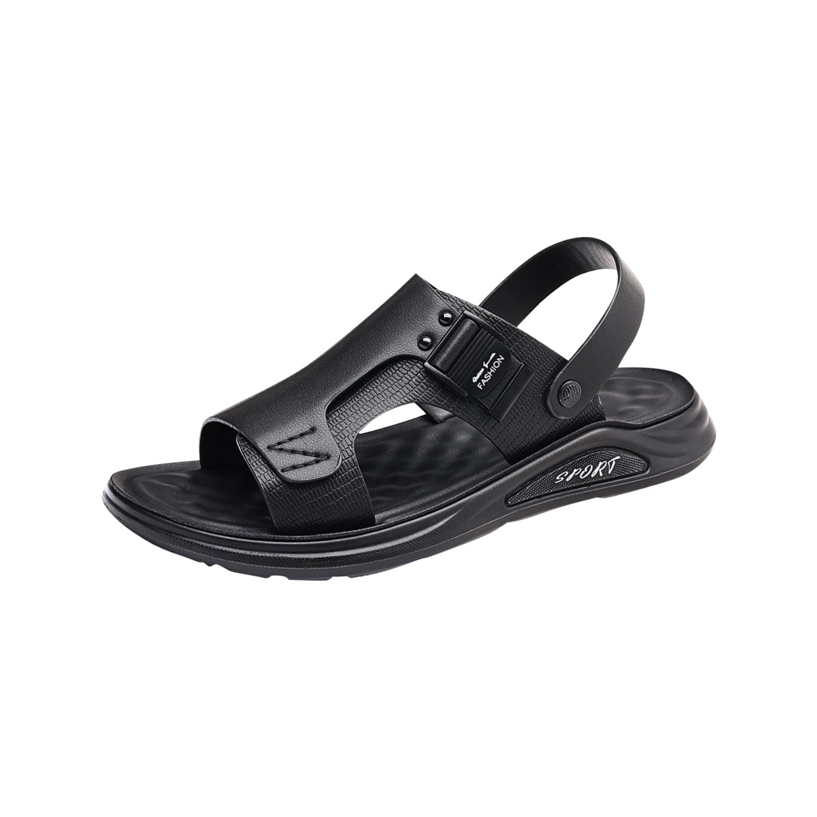 Black Men'S Casual Beach Spring And Summer Breathable Open Toe Thick ...