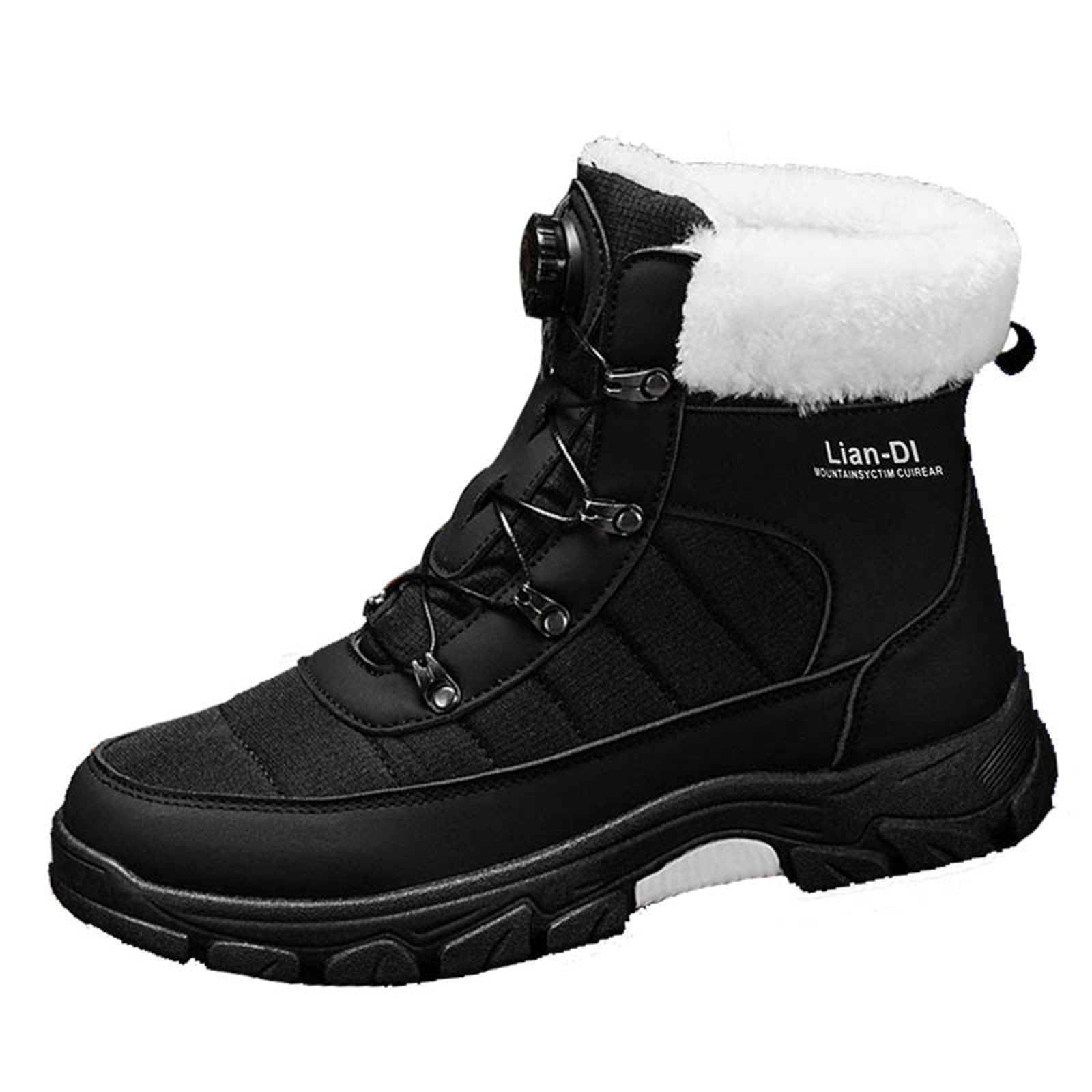 Black Men S High Top Winter Boots With Warm Lining Comfortable For Snow