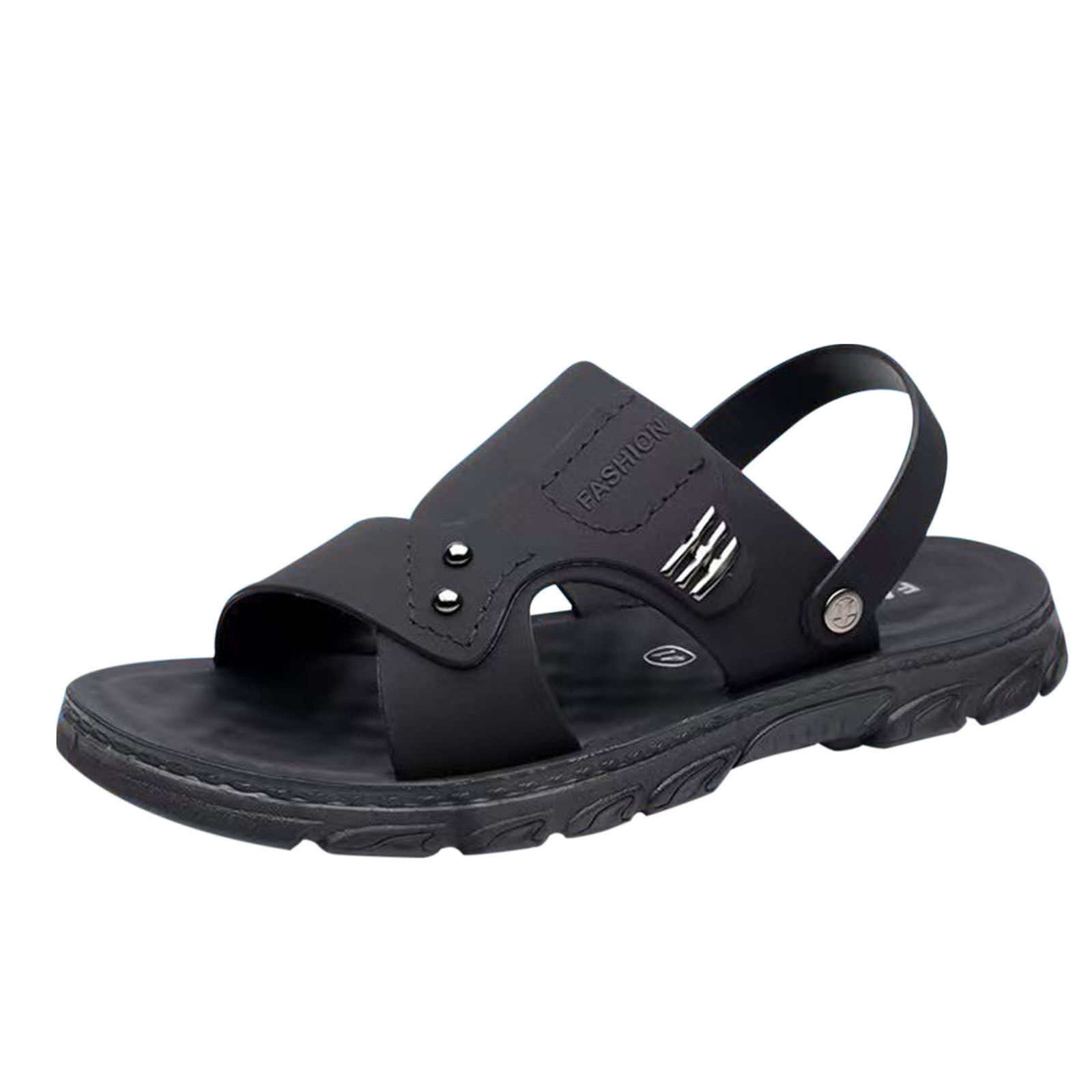 Black Men'S Outdoor Slides With One-Piece Build Non-Slip Sole Pattern ...