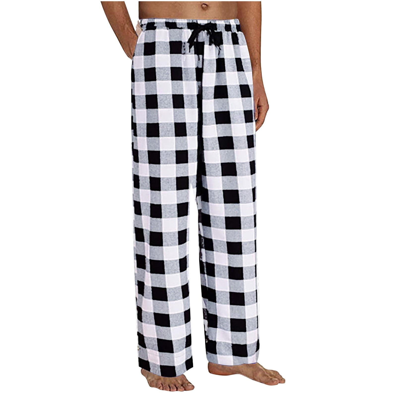 Black Men Sweatpants, Plaid Wide Leg Pants, Polyester Mens Pants Casual ...