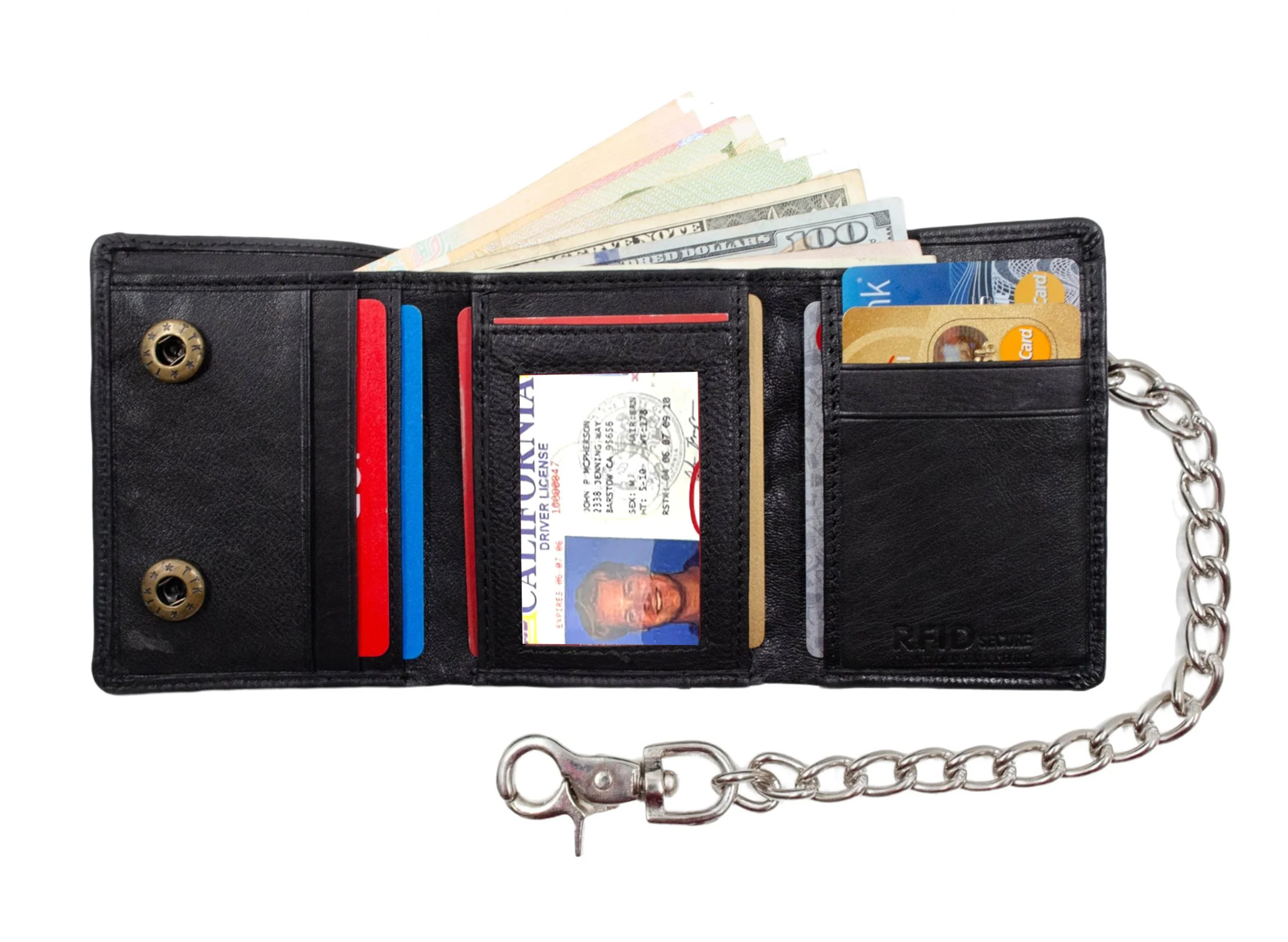 Black Men's Eagle Print Leather Biker Trifold Wallet Long Chain Trucker ...