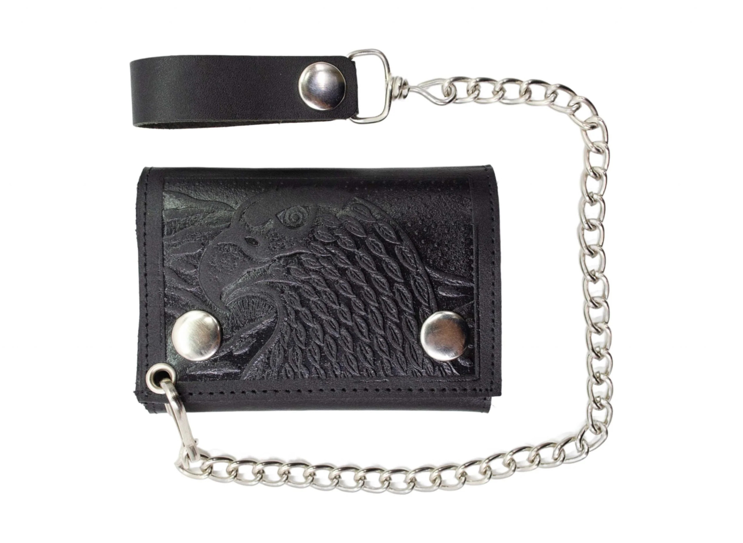 Black Men's Genuine Leather Biker Trifold Wallet Long Chain Trucker ...