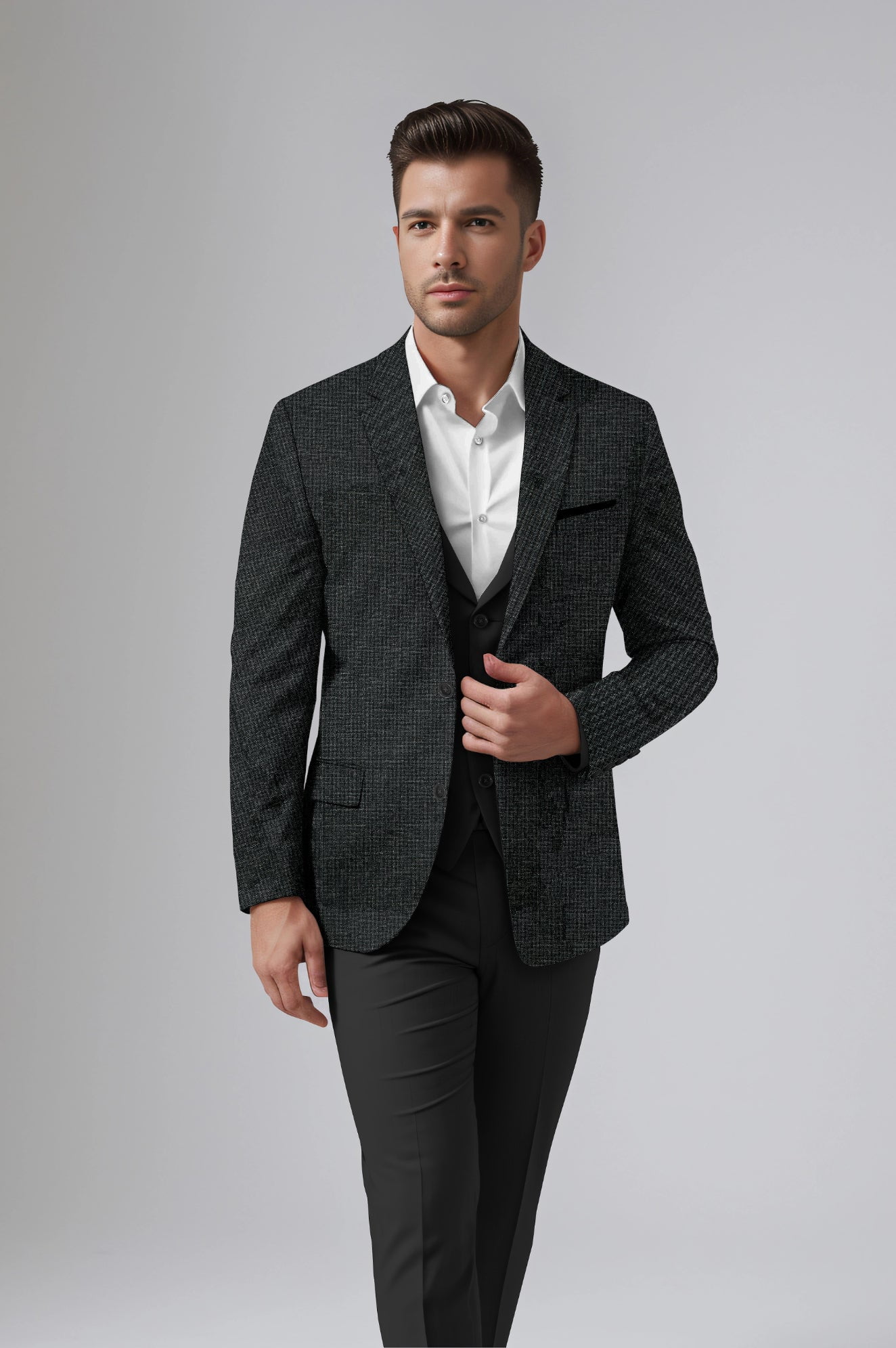 Black Men's Party Texture Suit Jacket Slim Fit Blazer - Walmart.com