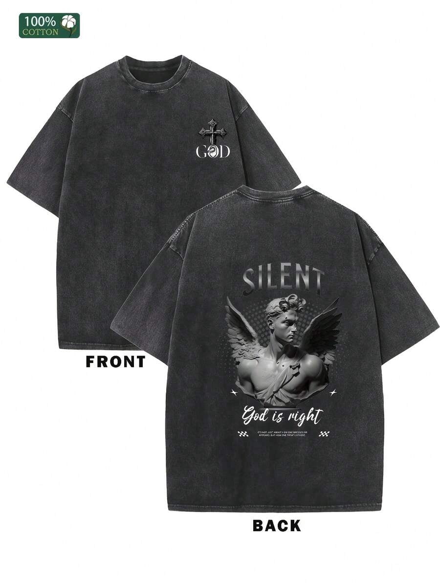 Black Mens 100% Cotton Oversized Drop Shoulder Graphic T-Shirt Vintage ...