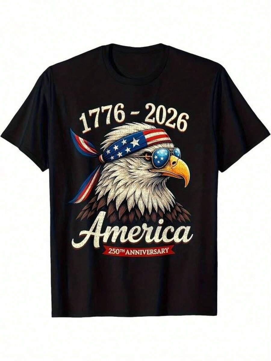 Black Mens 250th Anniversary Graphic T-Shirt - 1776-2026 Retro Eagle ...