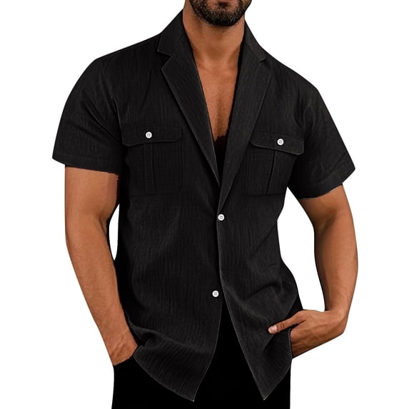 Black Mens Button Tshirts Tee Tops for Mens Faux Linen Basic Fall ...