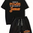 Black Mens Casual Two-Piece Set: Round Neck Short Sleeve T-Shirt ...