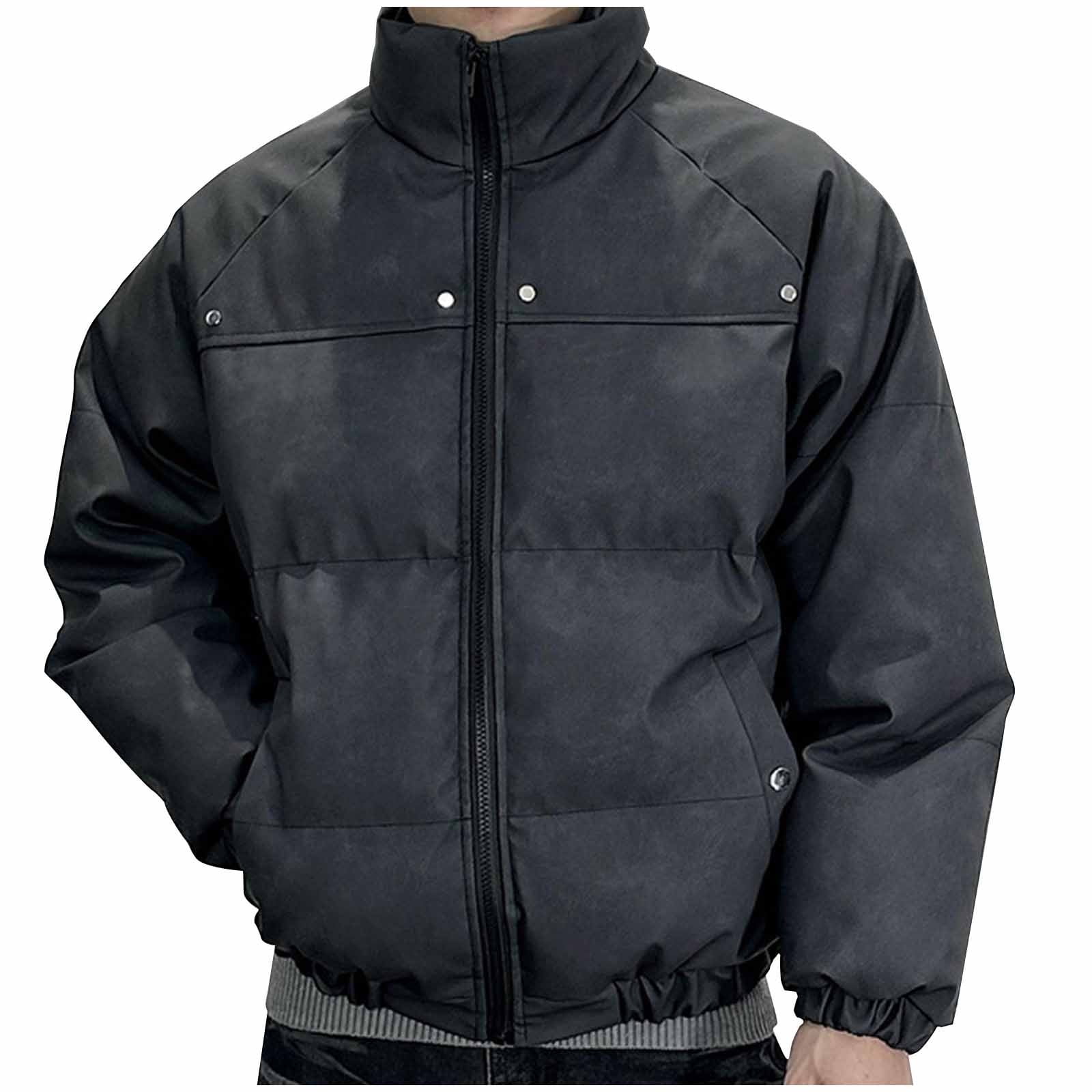 Black Mens Casual Zip Up Long Sleeve Padded Jacket Outfit for Mens ...