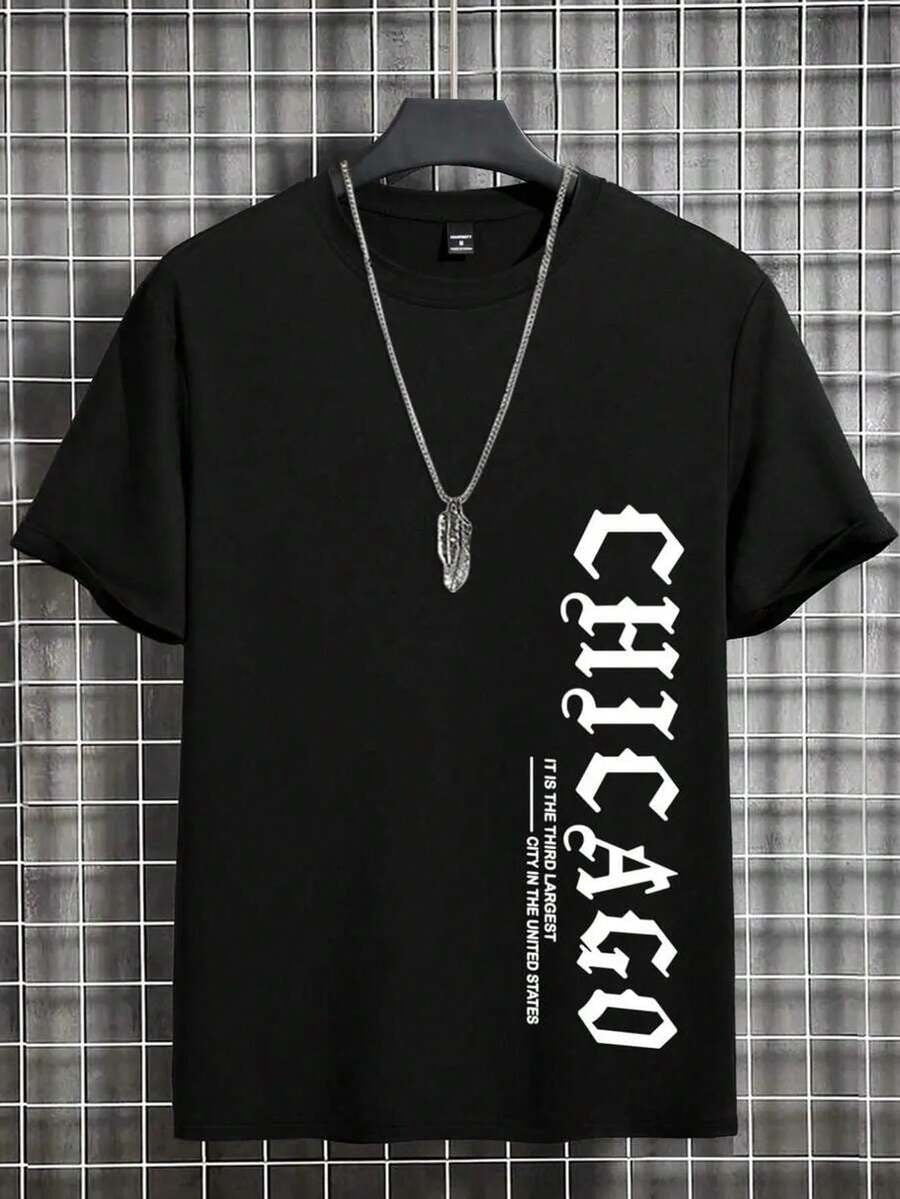 Black Mens Chicago Vertical Typography Print Heavyweight Cotton ...