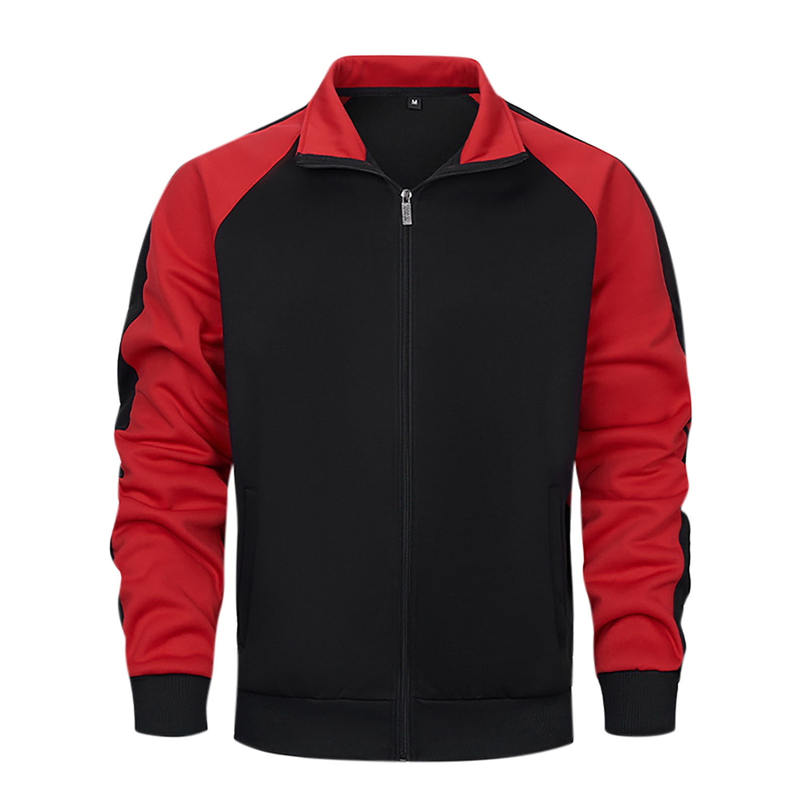 Black Mens Color Block Loose Fit High Neck Jackets Outerwear for Mens ...