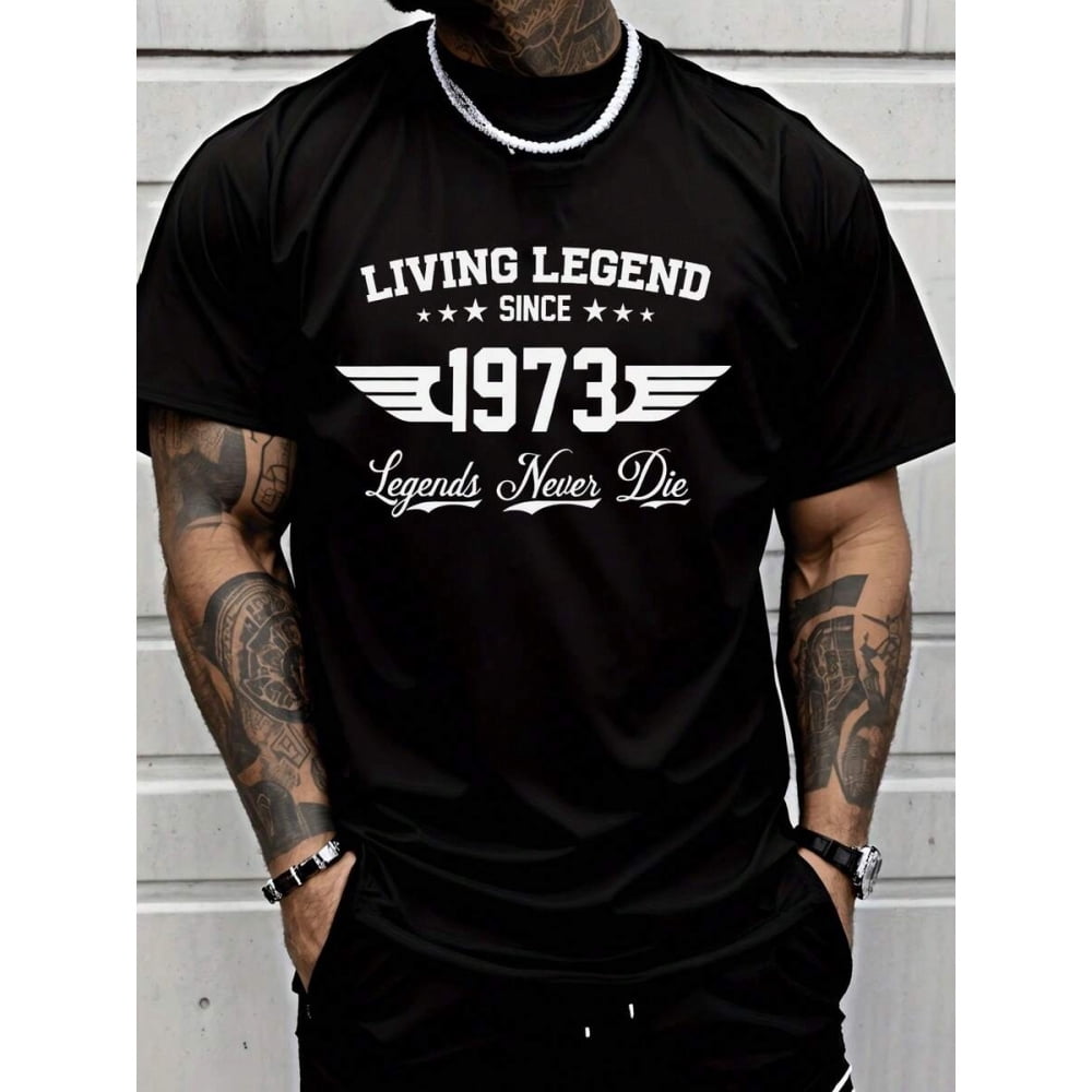 Black Mens Crew Neck Graphic Tee Living Legend Since 1973 Wings Stars ...
