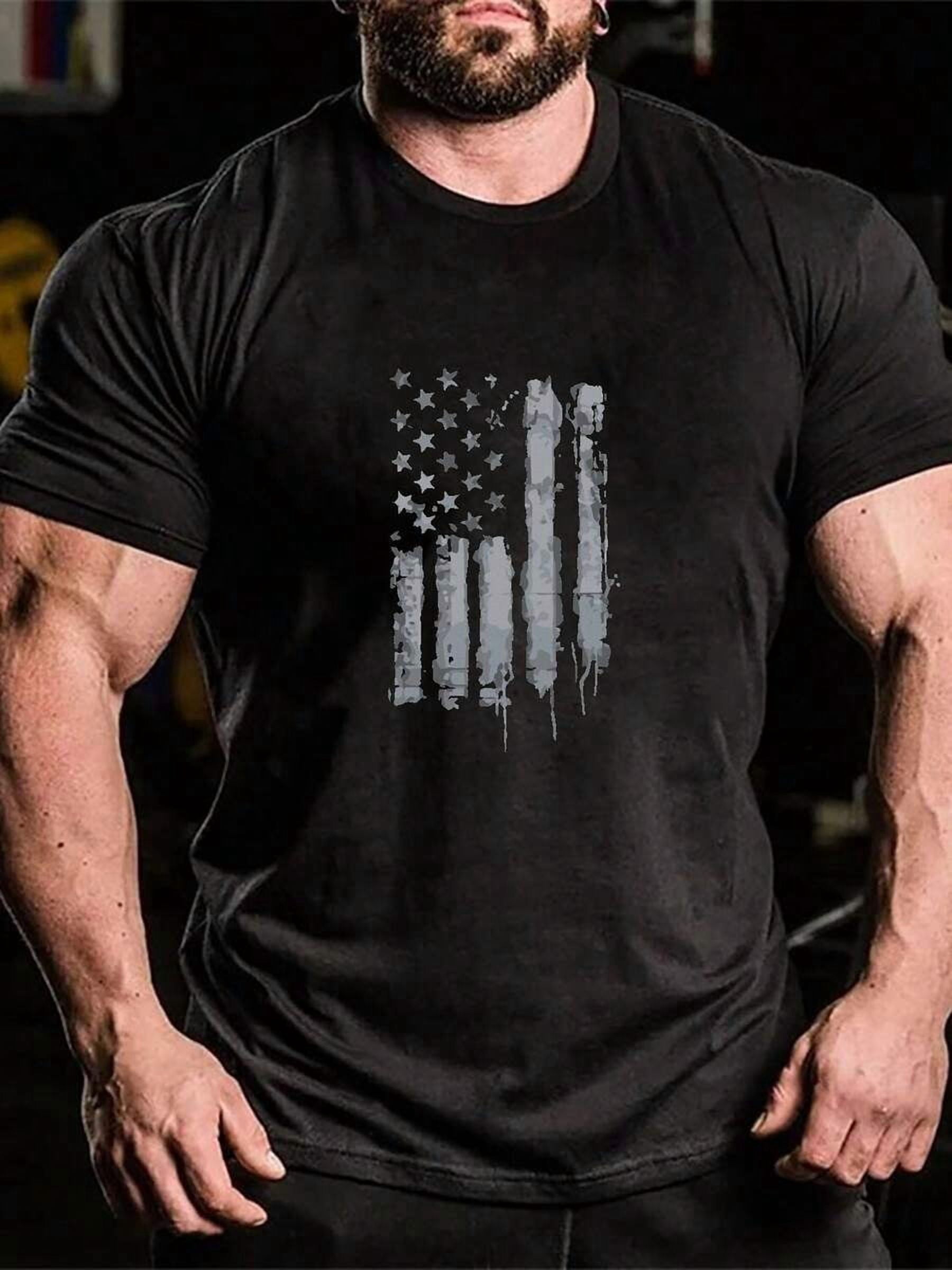 Black Mens Distressed Stars & Stripes Graphic Print Crew Neck T-Shirt ...