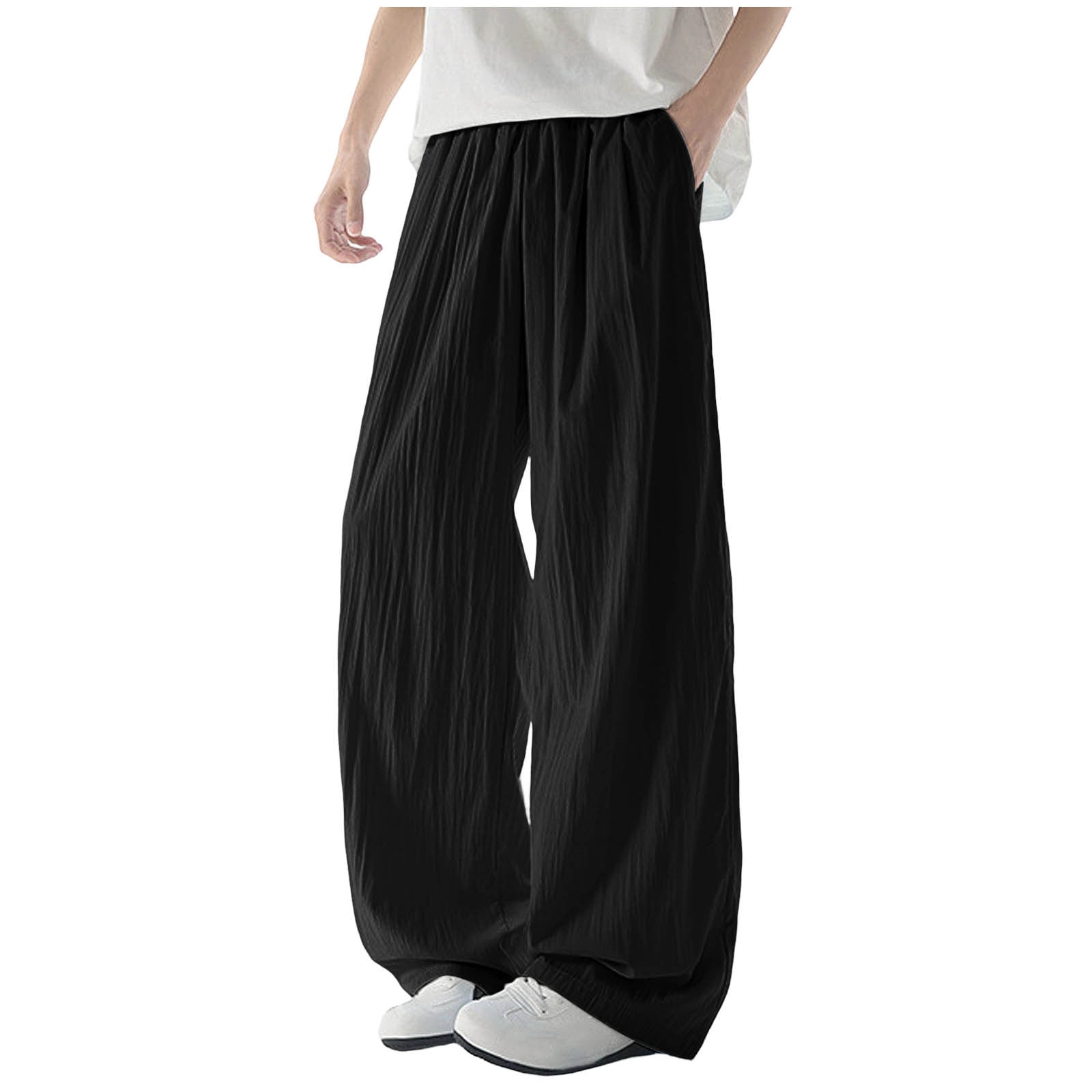 Black Mens Faux Silk Rayon Brunch Trousers Pants for Man Flare Wide Leg ...