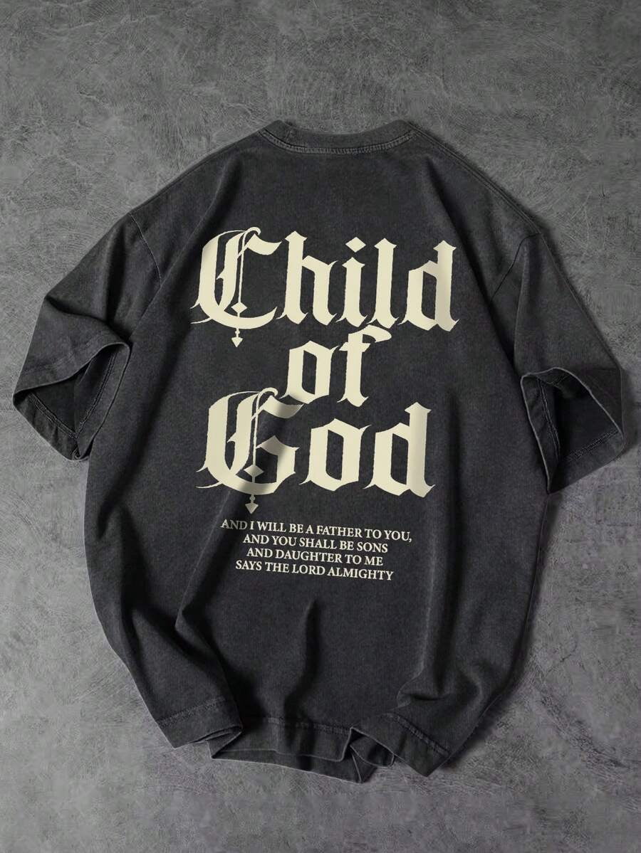 Black Mens Gothic Script Printed Round Neck Oversized Short Sleeve T ...