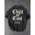 Black Mens Gothic Script Printed Round Neck Oversized Short Sleeve T ...