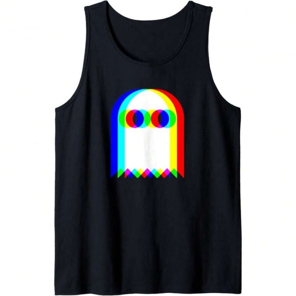 Black Mens Graphic Muscle Tank Top With Rainbow Ghost Print, Scoop Neck ...