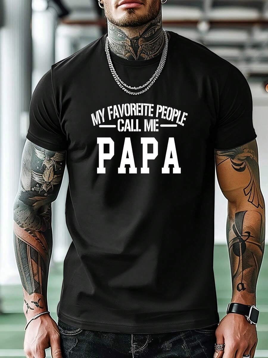 Black Mens Graphic Tee - My Favorite People Call Me Papa Print, Crew ...