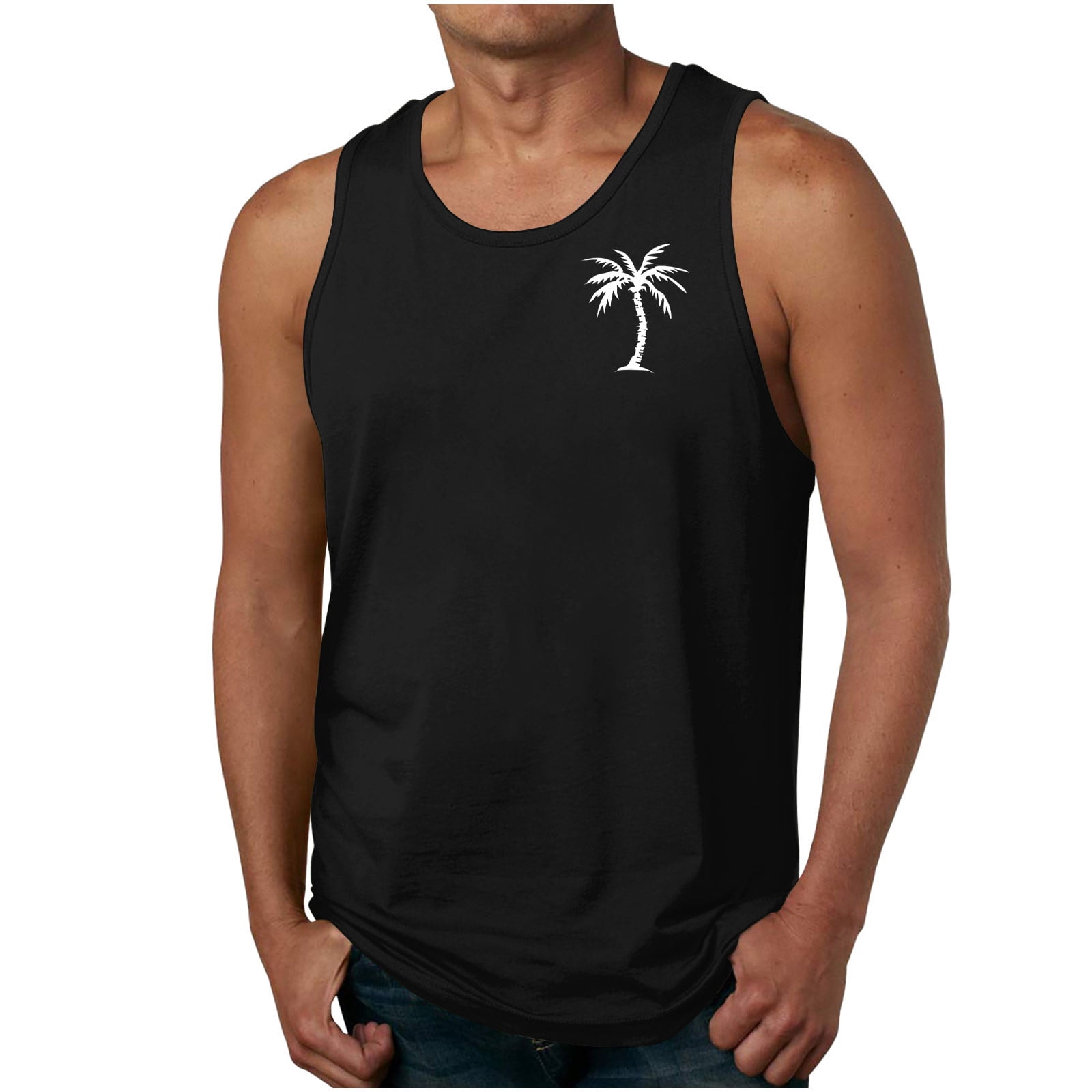 Black Mens Graphic Vests Crewneck Spandex Vest Tops for Mens Sleeveless ...