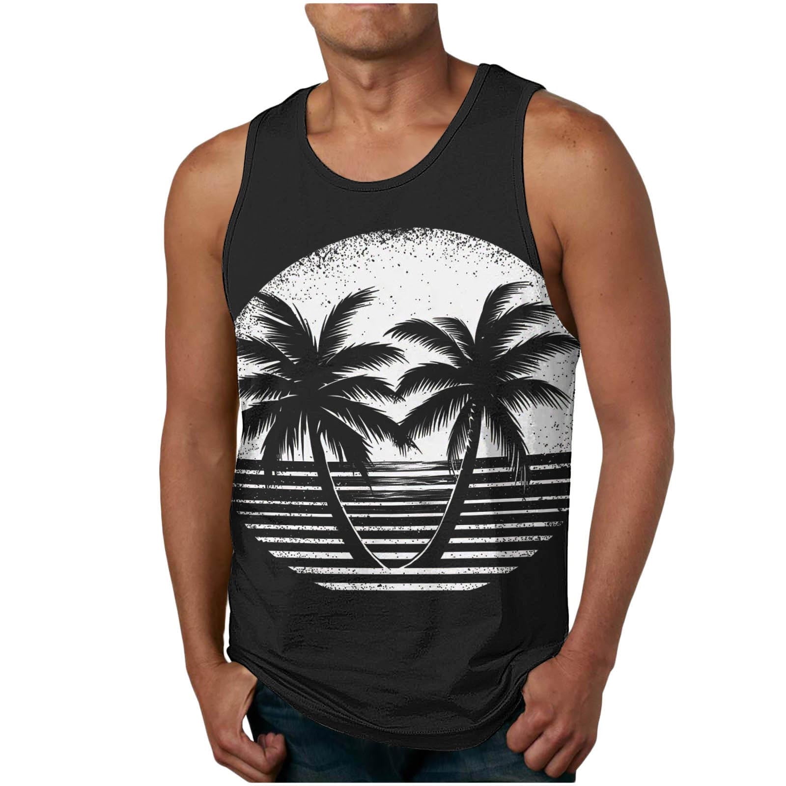 Black Mens Graphic Vests Crewneck Tops Vest for Mens Sleeveless Sport ...