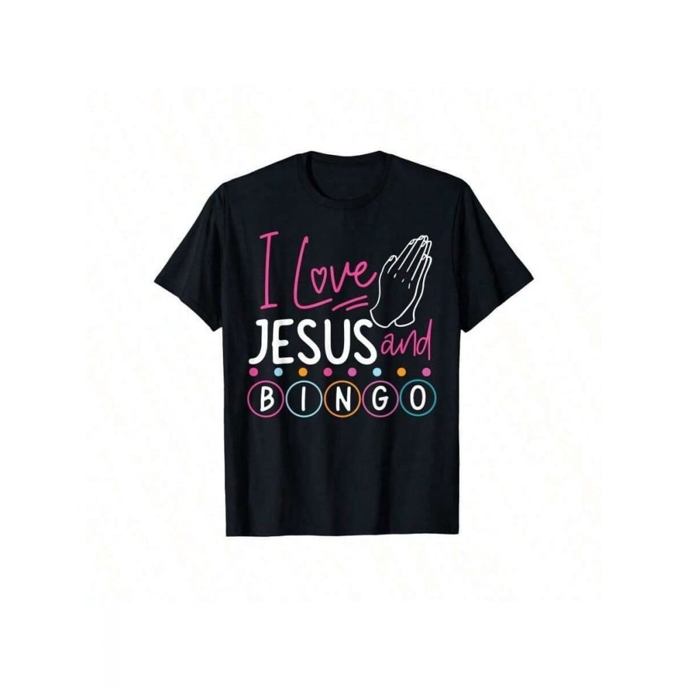 Black Mens I Love Jesus And Bingo Graphic T-Shirt - Relaxed Fit Cotton ...