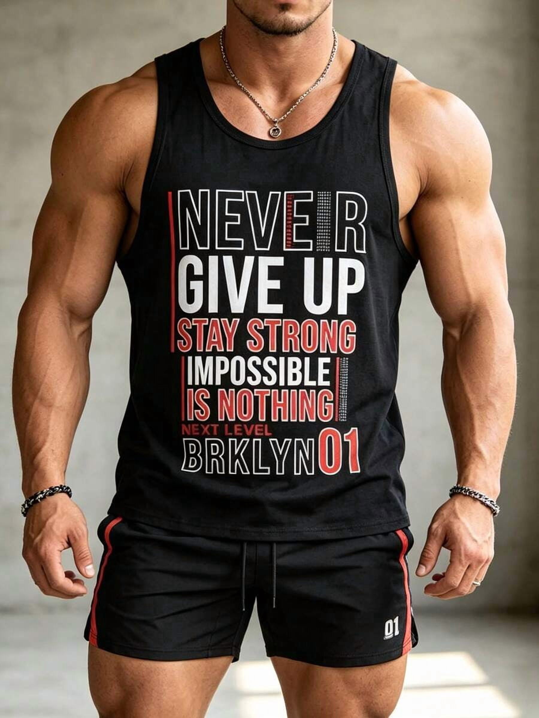 Black Mens Inspirational Graphic Tank Top - Never Give Up, Stay Strong ...