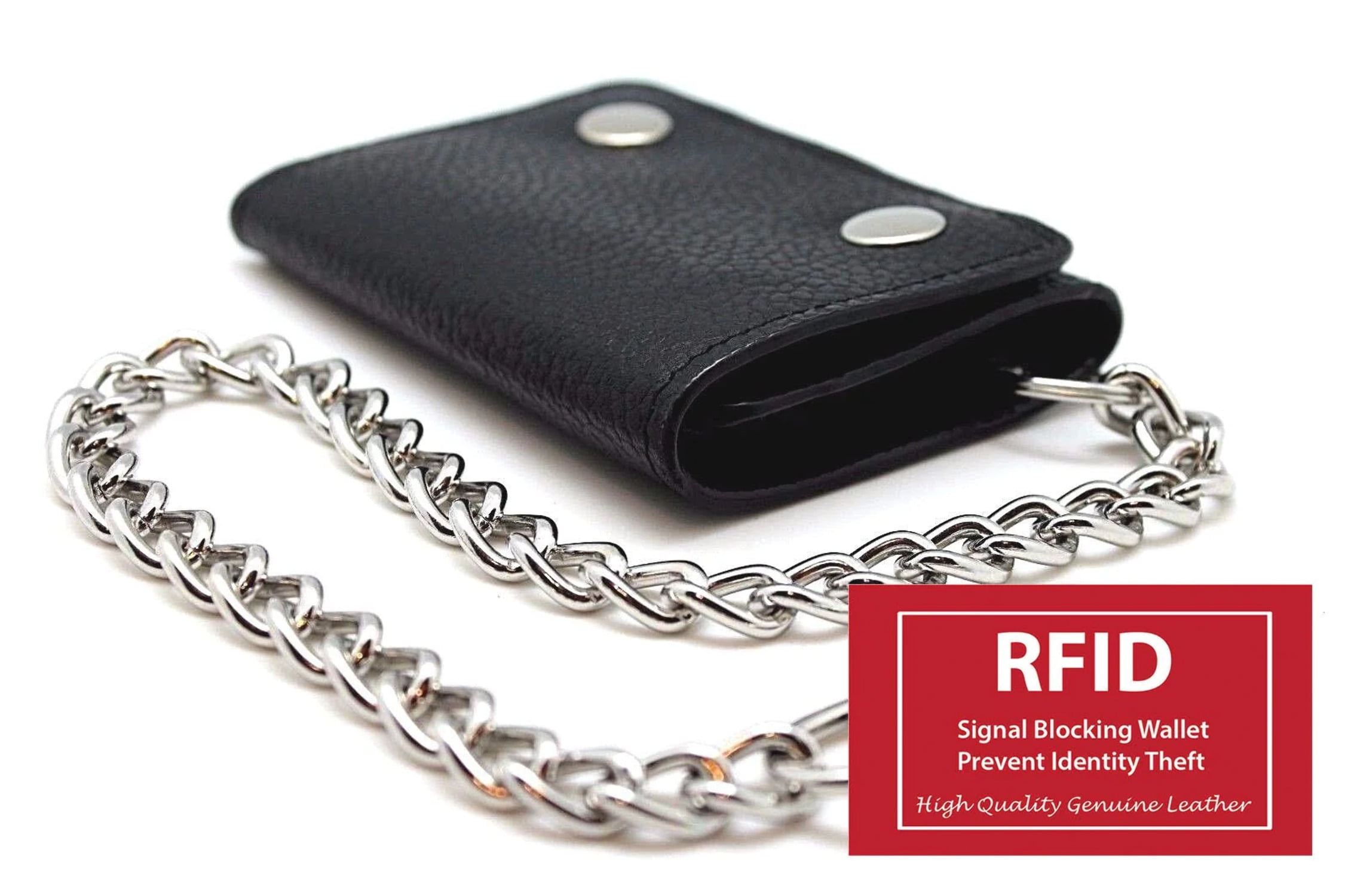 Black Mens Leather Biker's Chain Trifold Wallet Trucker Motorcycle ...