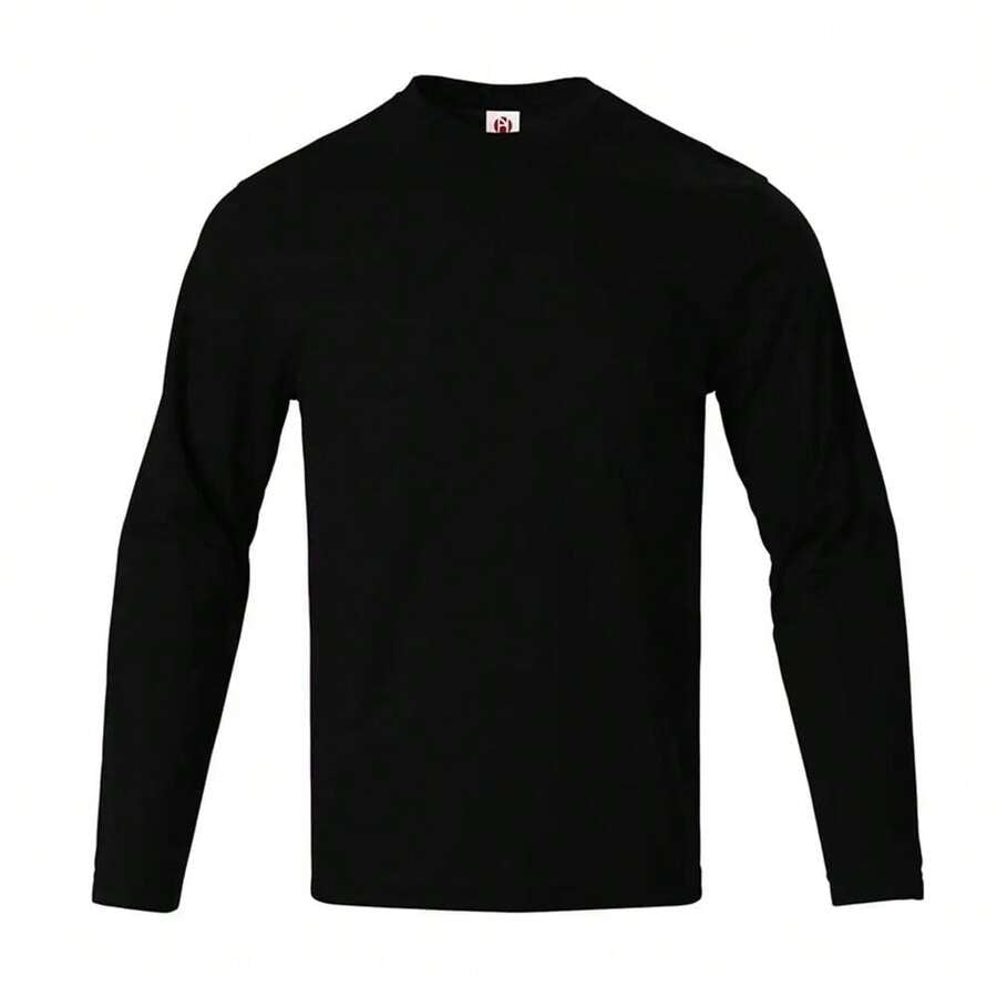 Black Mens Long Sleeve Crew Neck Performance T-Shirt, Soft Breathable ...