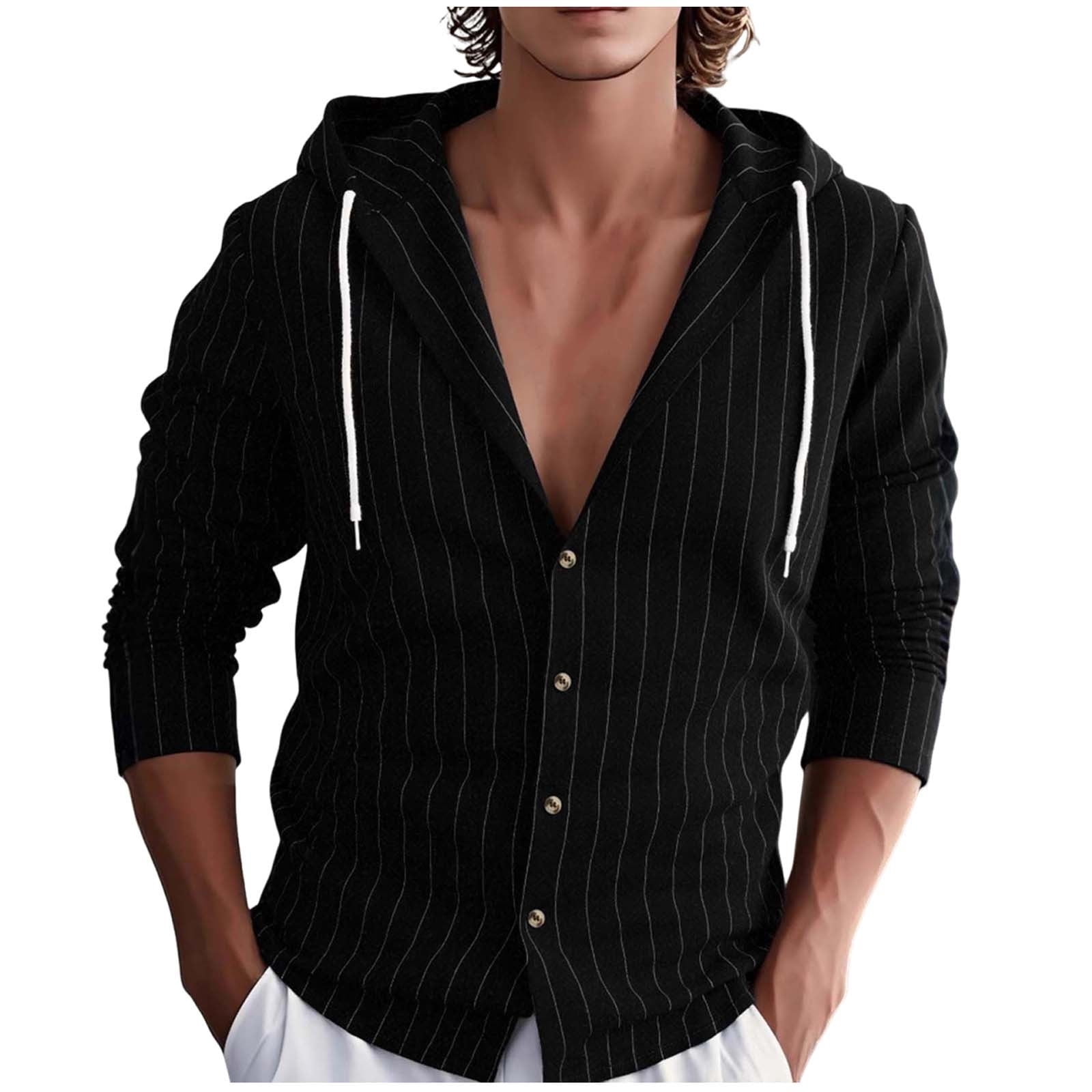 Black Mens Long Sleeve Jacket Hoods Shacket Coat for Mens Faux Linen ...