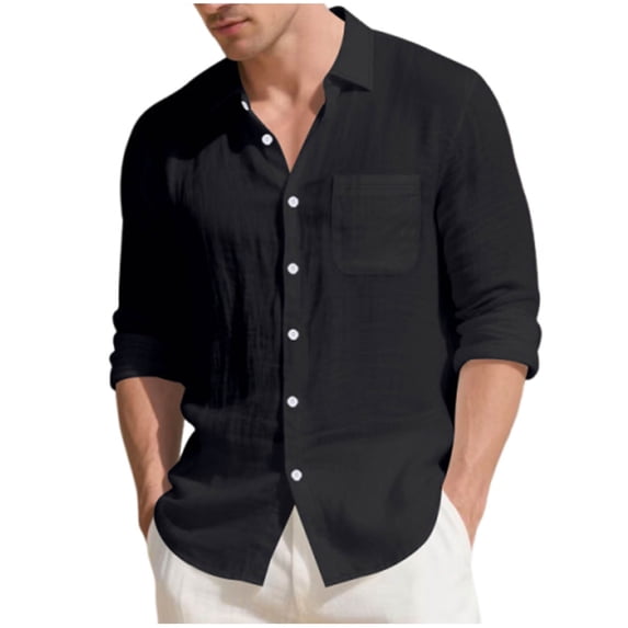 Black Mens Long Sleeve Outfit for Mens Turtleneck Faux Linen Brunch ...